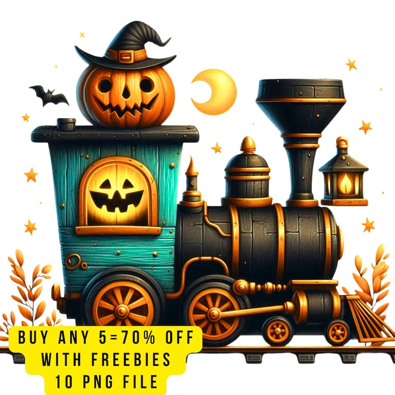 10 Haunted Halloween Train Clipart PNG, Spooky Ghost Train With ...