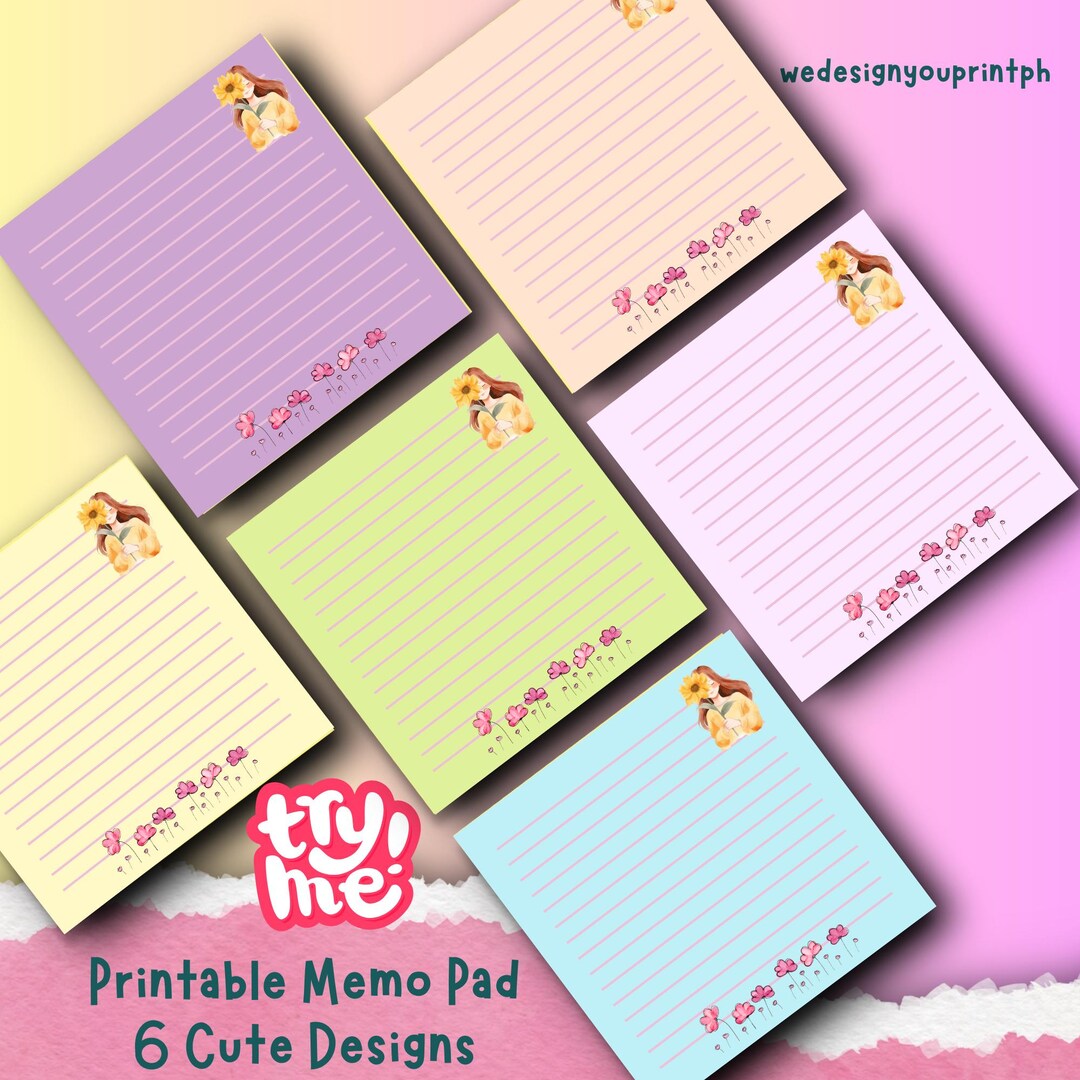 6 Pastel Girl Printable Memo Pad Set, Instant Download High Quality 300 ...
