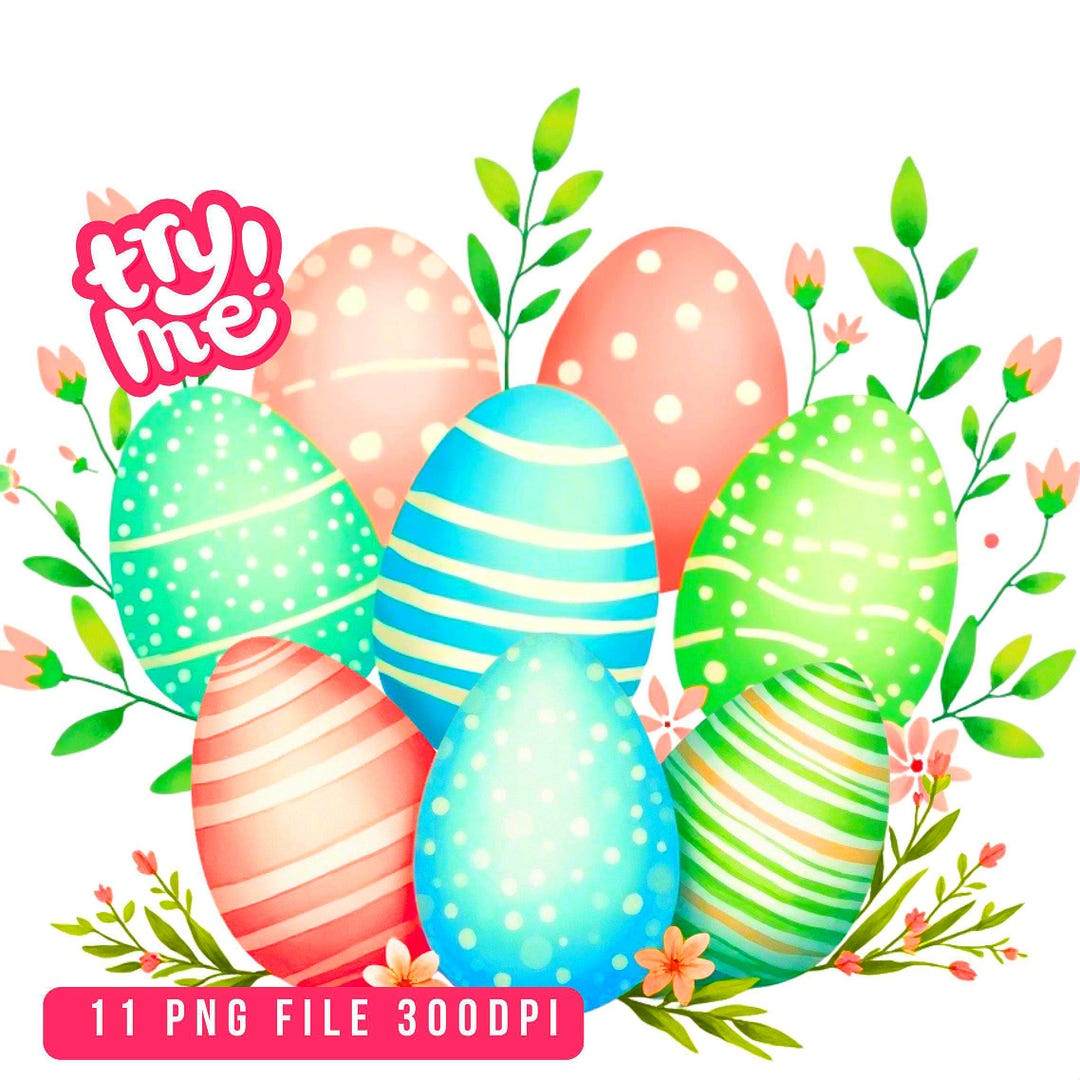 11 Easter Eggs PNG Clipart Bundle, Pastel Spring Egg Illustrations ...