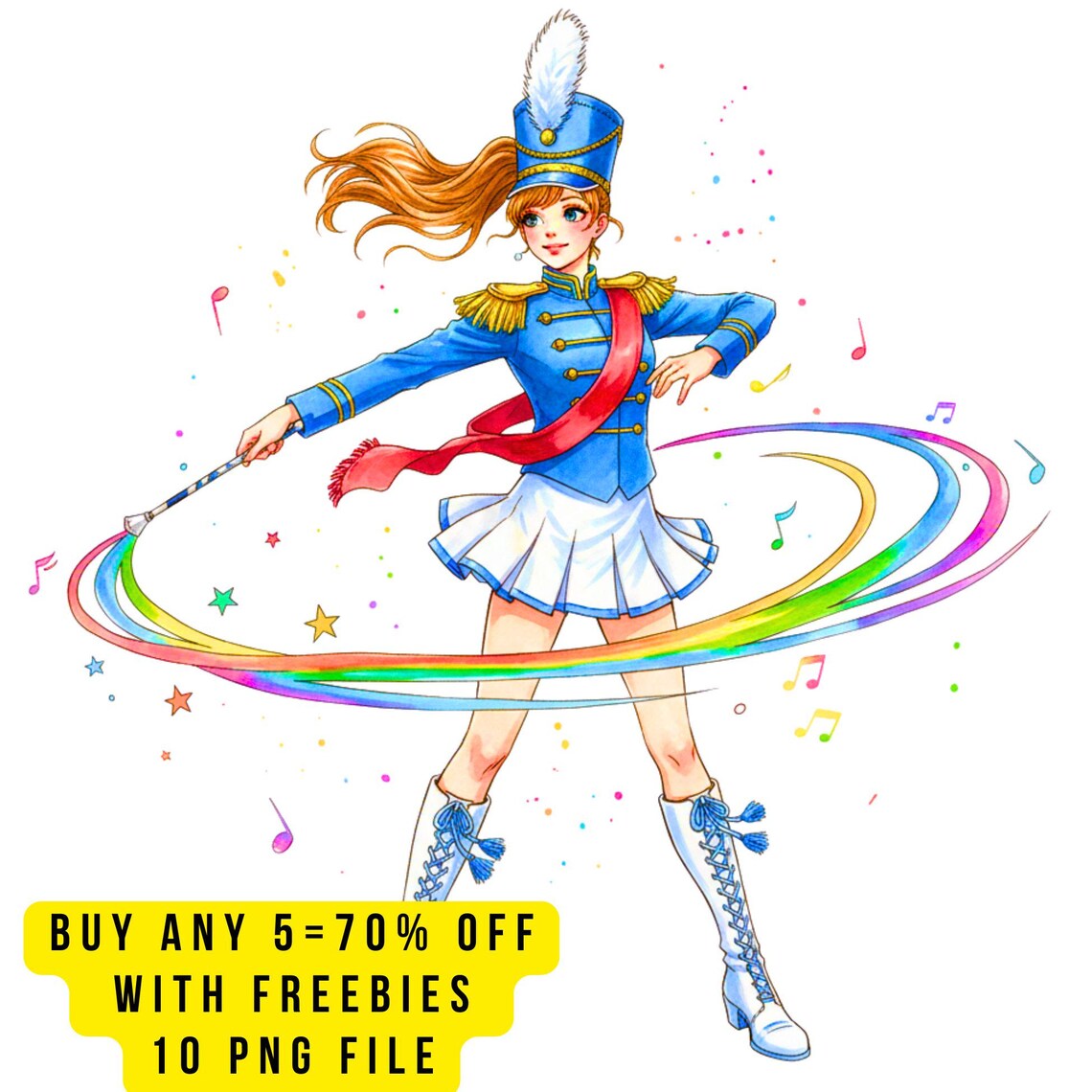10 Marching Band Majorette Clipart PNG, Twirling Baton Band Leader ...
