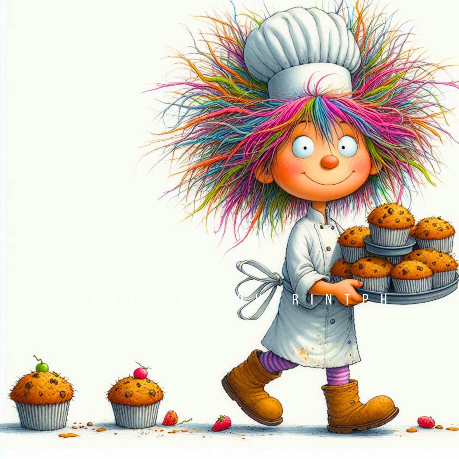 10 Cute Quirky Chef Girl Clipart JPG, Colorful Hair Little Muffins Chef ...