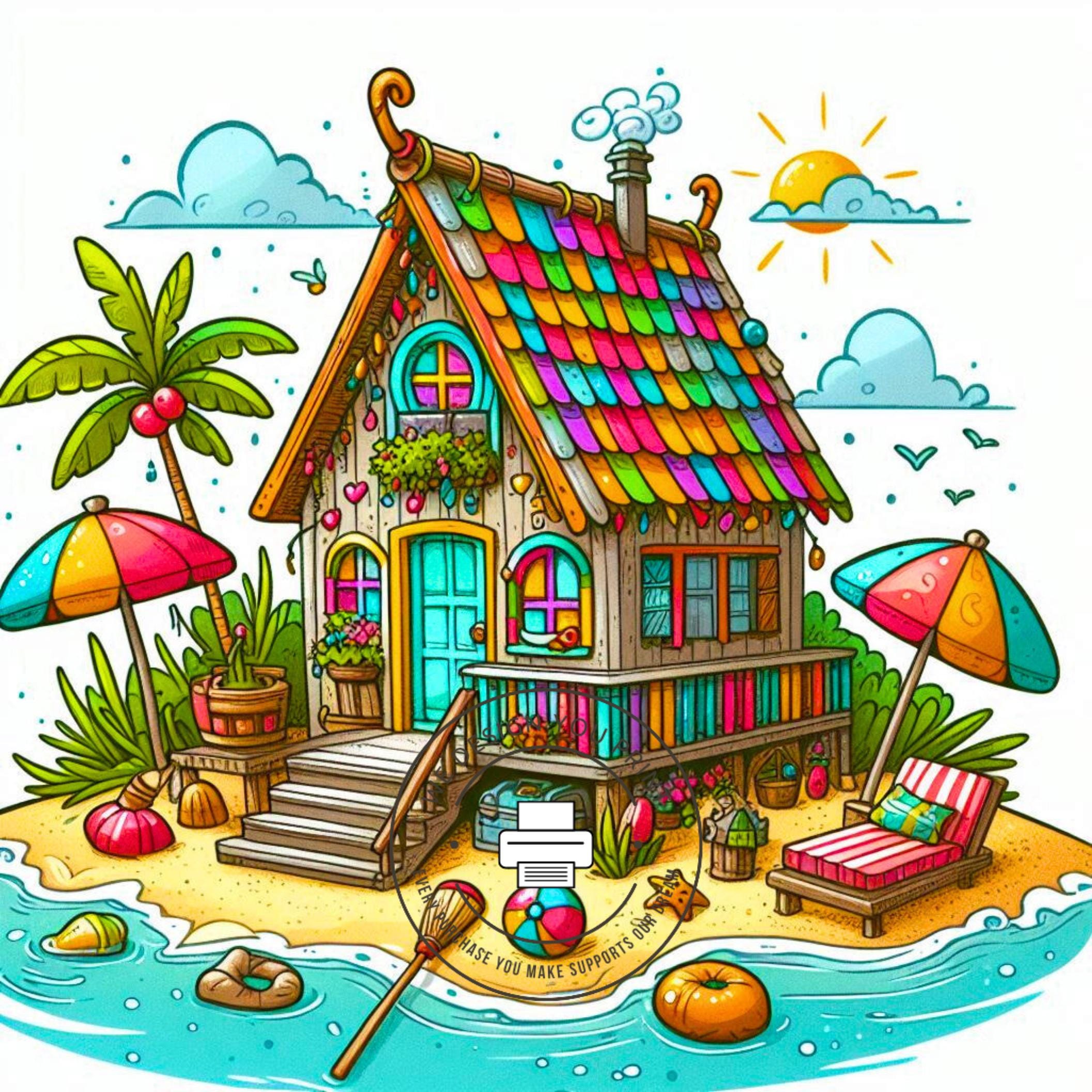 10 Tropical Beach House Clipart, High Quality 300 DPI JPG White ...