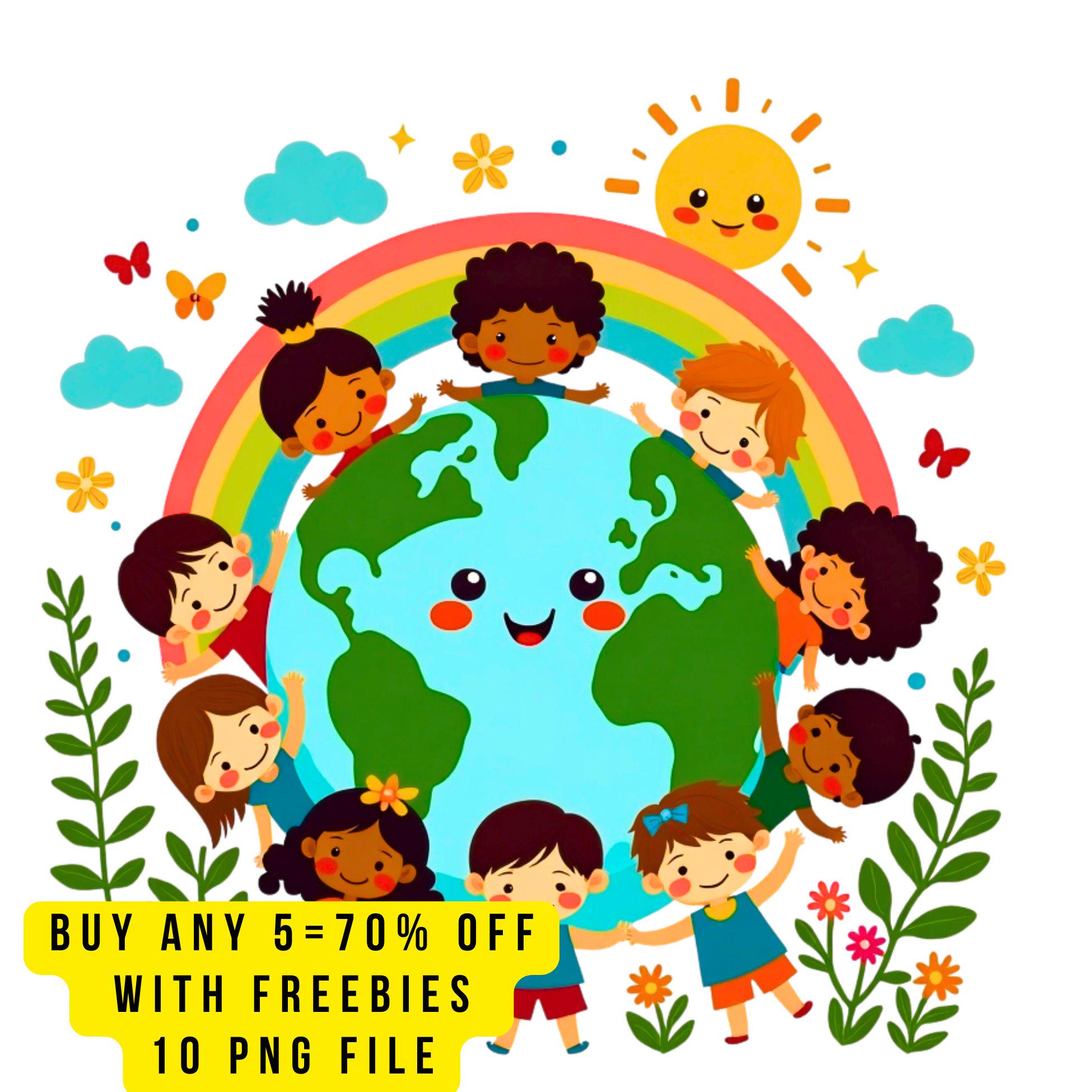 10 Earth Day Celebration Kids Clipart, Cute Save the Planet Clip Art ...