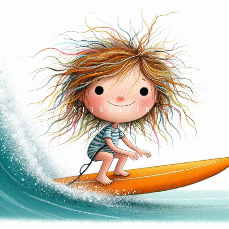 10 Boho Surfer Girl Clipart JPG, Whimsical Beach Girl Clip Art, Coastal ...