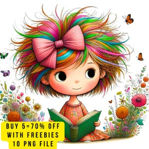 10 Colorful Reading Girl Clipart PNG Transparent, Clipart Reading Girl ...