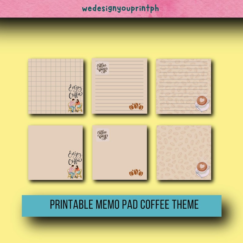 Coffee Theme Instant Download Printable Memo Pad Set, Printable Notepad ...