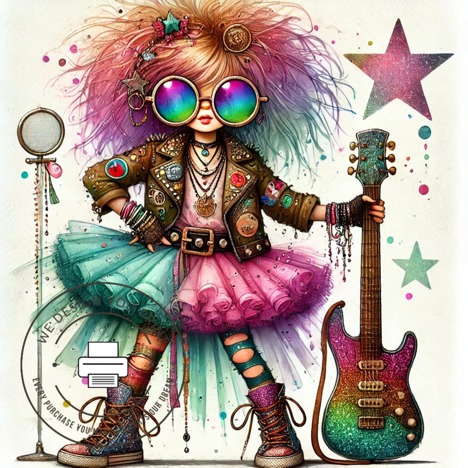 Rockstar Quirky Girl Clip Art Bundle | Clip Art Set Cute Music Star ...
