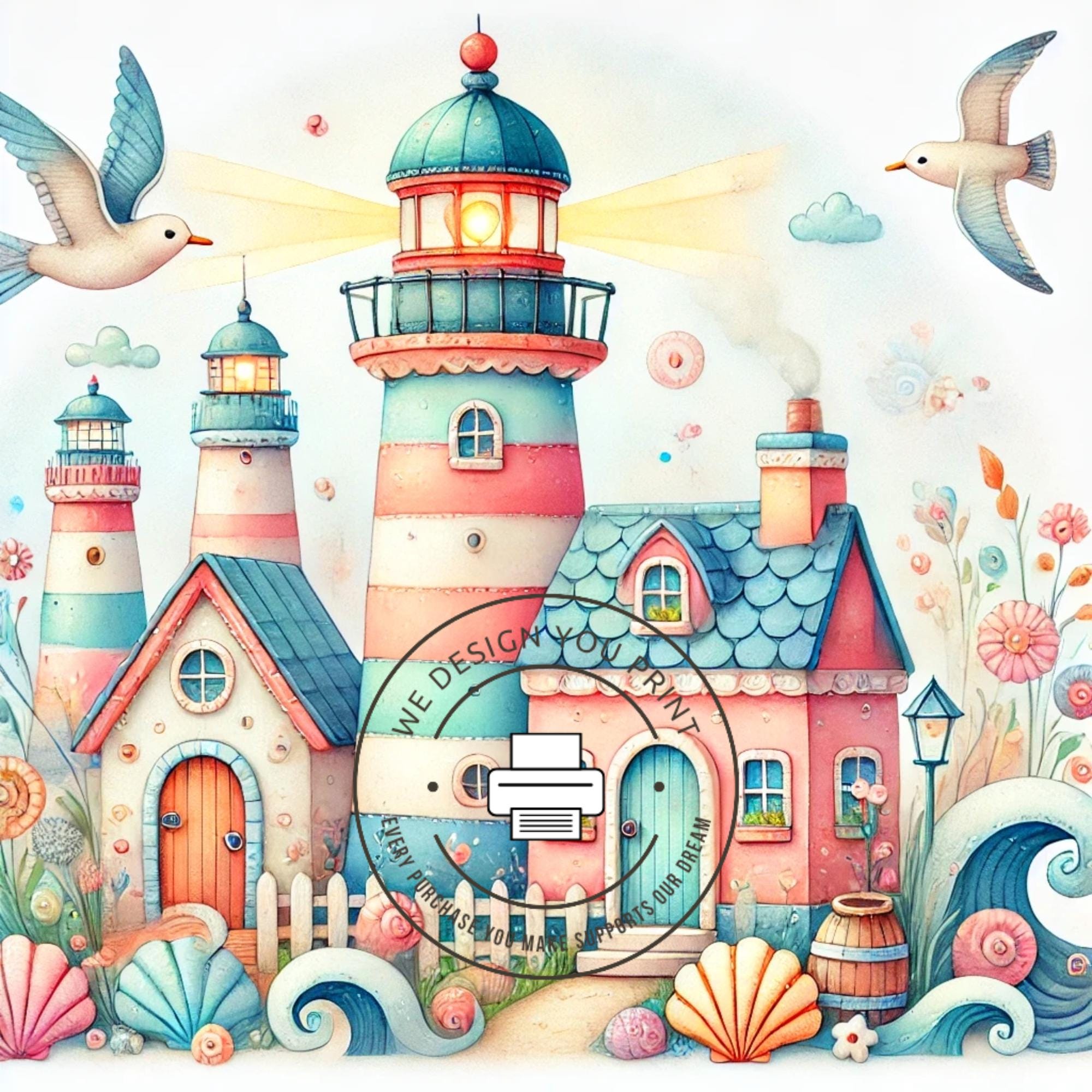 10 Whimsical Lighthouse Clipart JPG | Coastal Cottage Digital Art ...