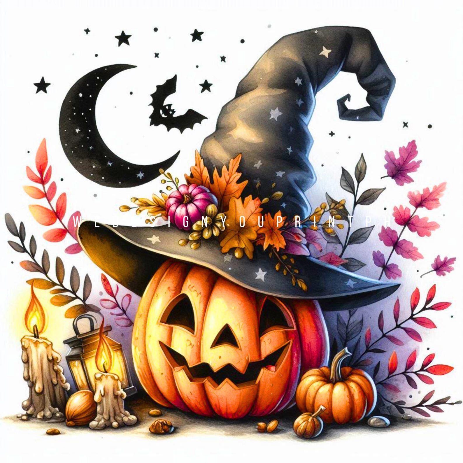 10 Halloween Pumpkin Witch Hat Clipart JPG, Fall Halloween Clip Art ...