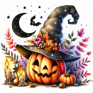 10 Halloween Pumpkin Witch Hat Clipart JPG, Fall Halloween Clip Art ...