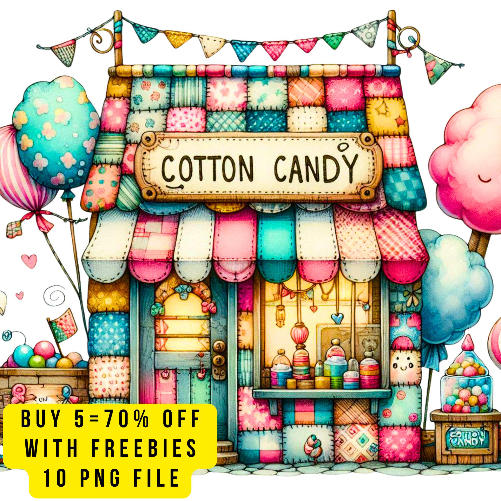 10 Cute Cotton Candy Shop Clipart PNG Transparent Pastel Kawaii Candy ...