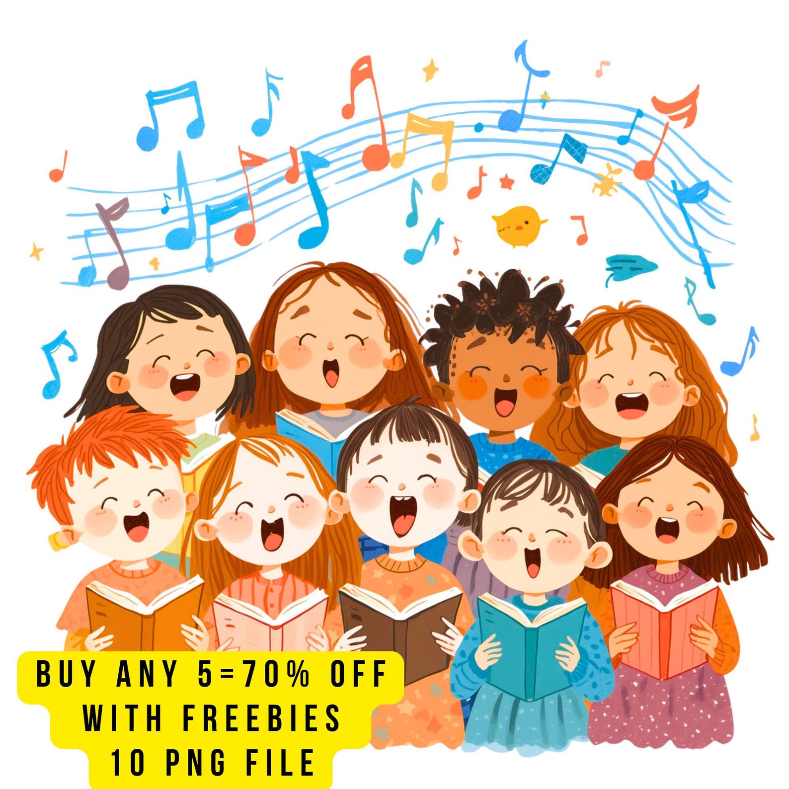 10 Kids Choir Singing Clipart, Children Music PNG Bundle Clip Art ...