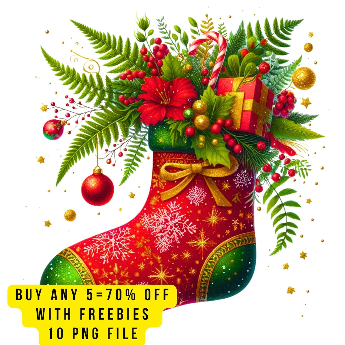 10 Christmas Stocking Clipart Bundle PNG, Holiday Festive Floral ...