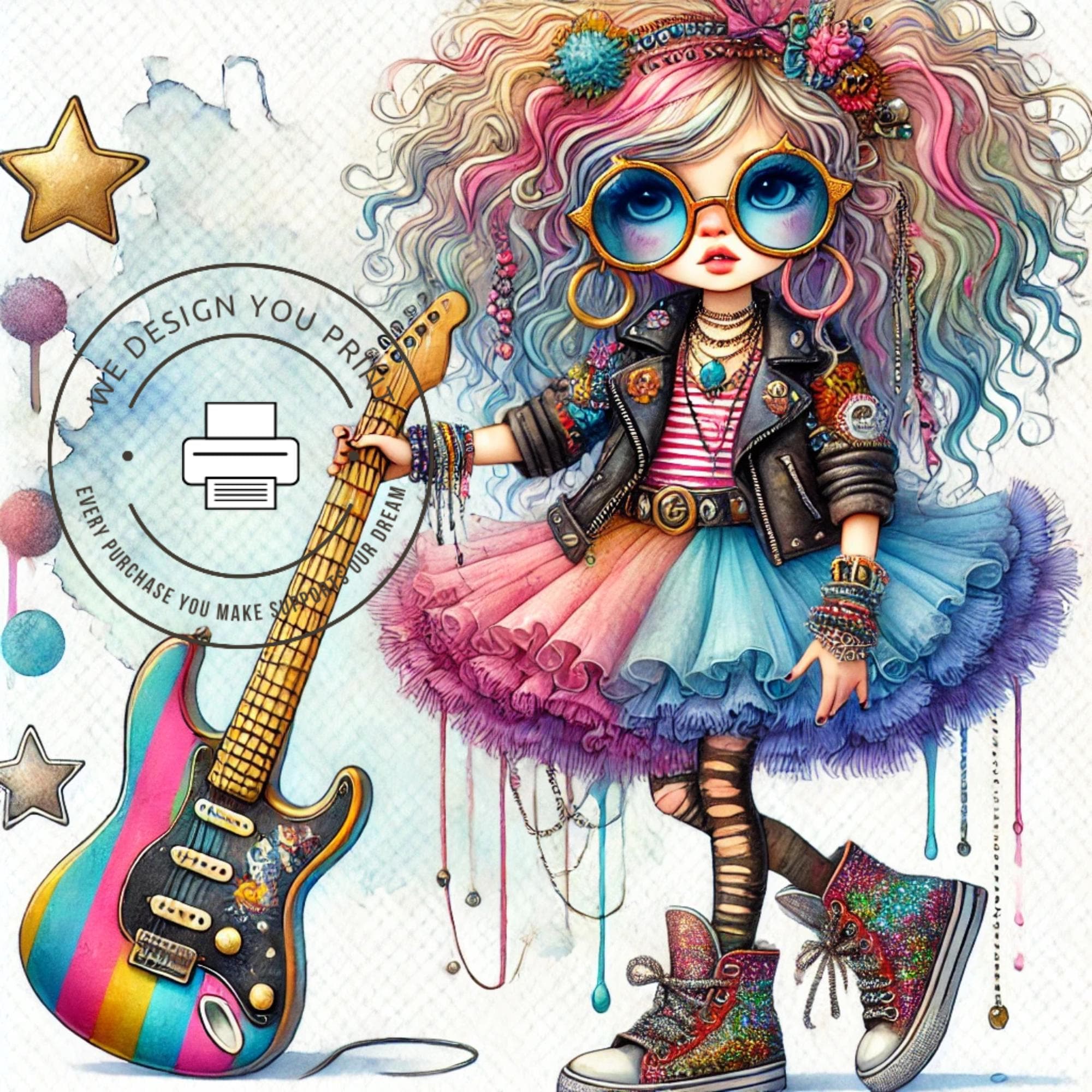 Rockstar Quirky Girl Clip Art Bundle | Clip Art Set Cute Music Star ...