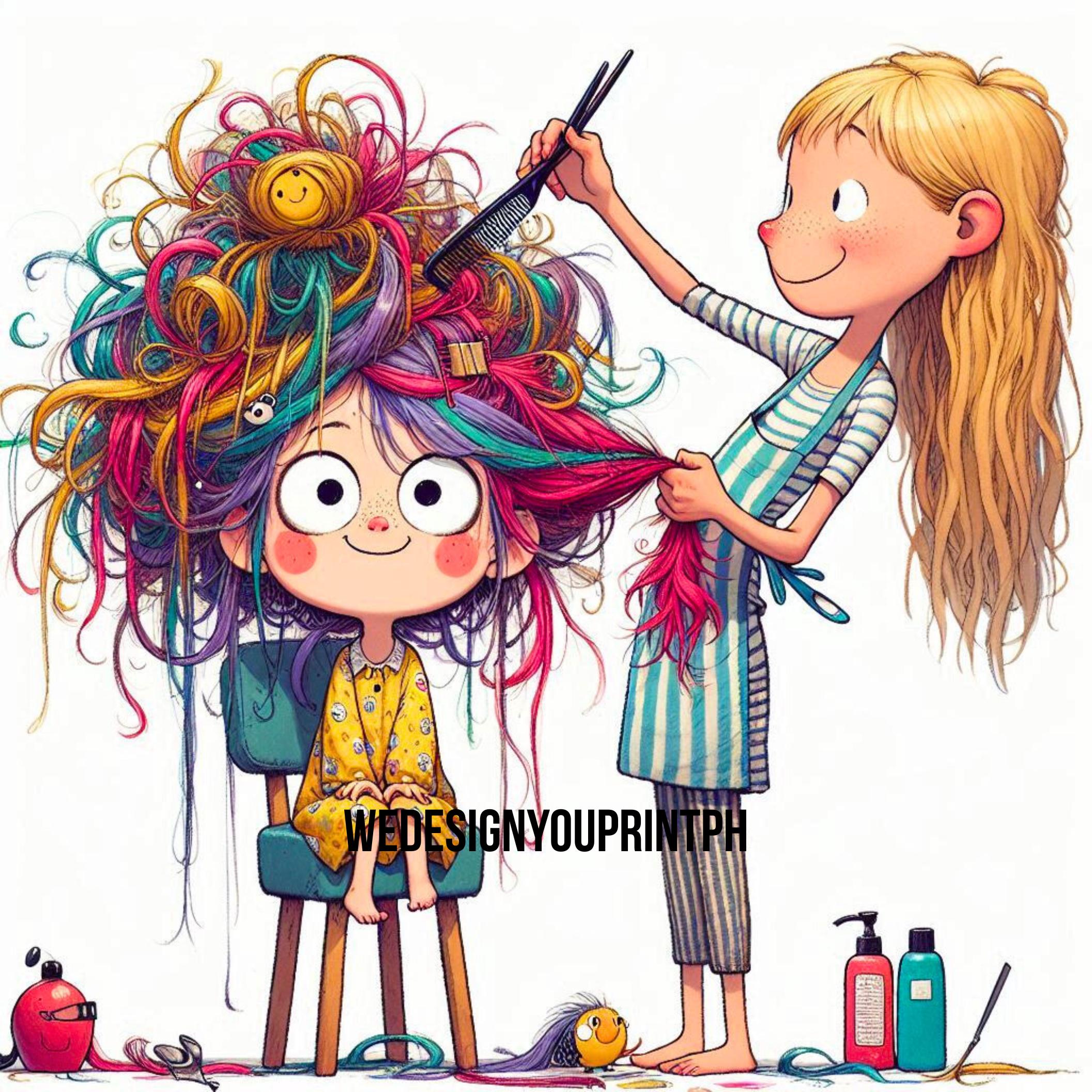 10 Colorful Quirky Kids Hair Stylist Salon Clipart JPG, Cute Girl ...