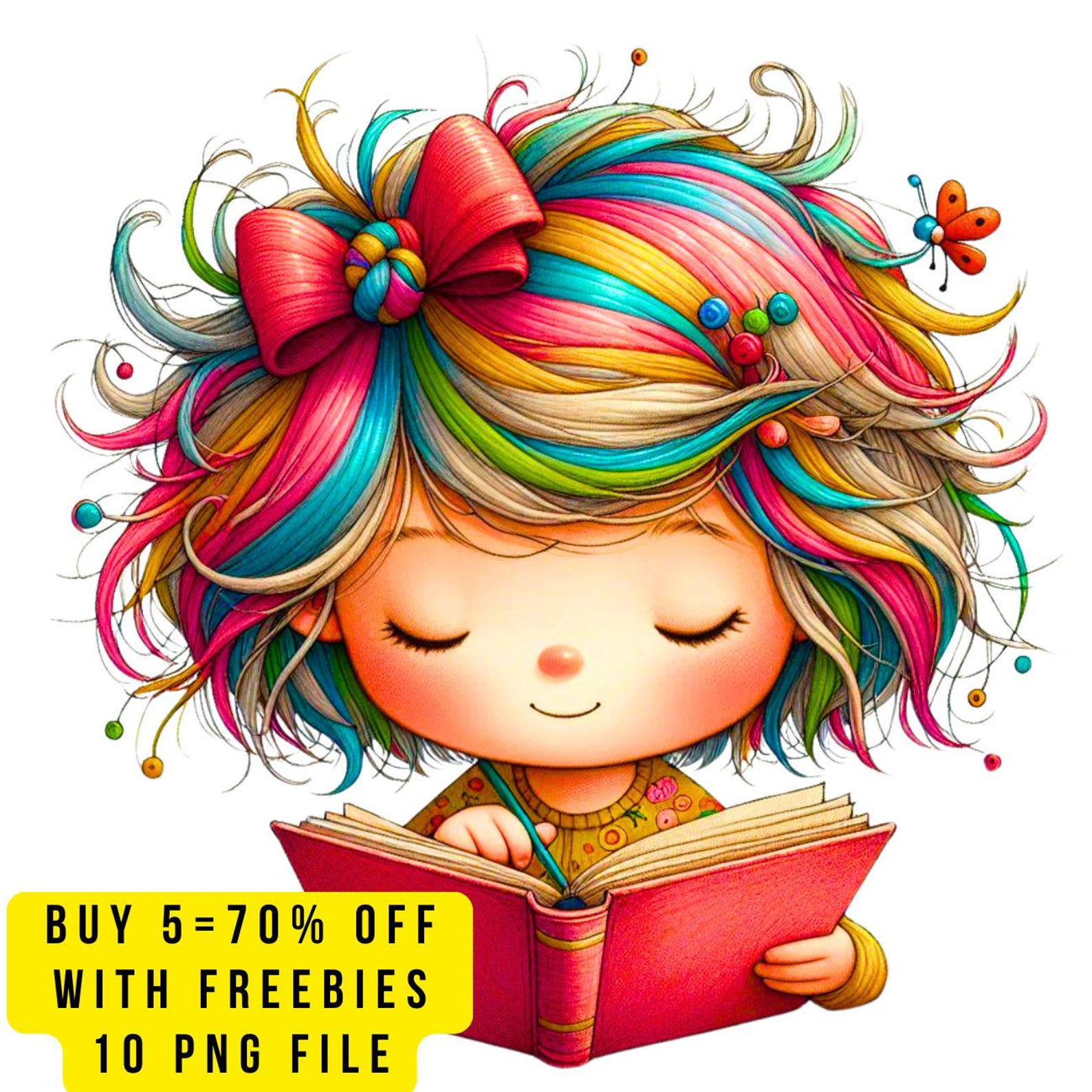 10 Colorful Reading Girl Clipart PNG Transparent, Clipart Reading Girl ...