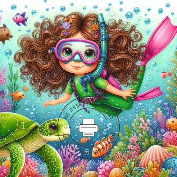Scuba Diver Cartoon Girl