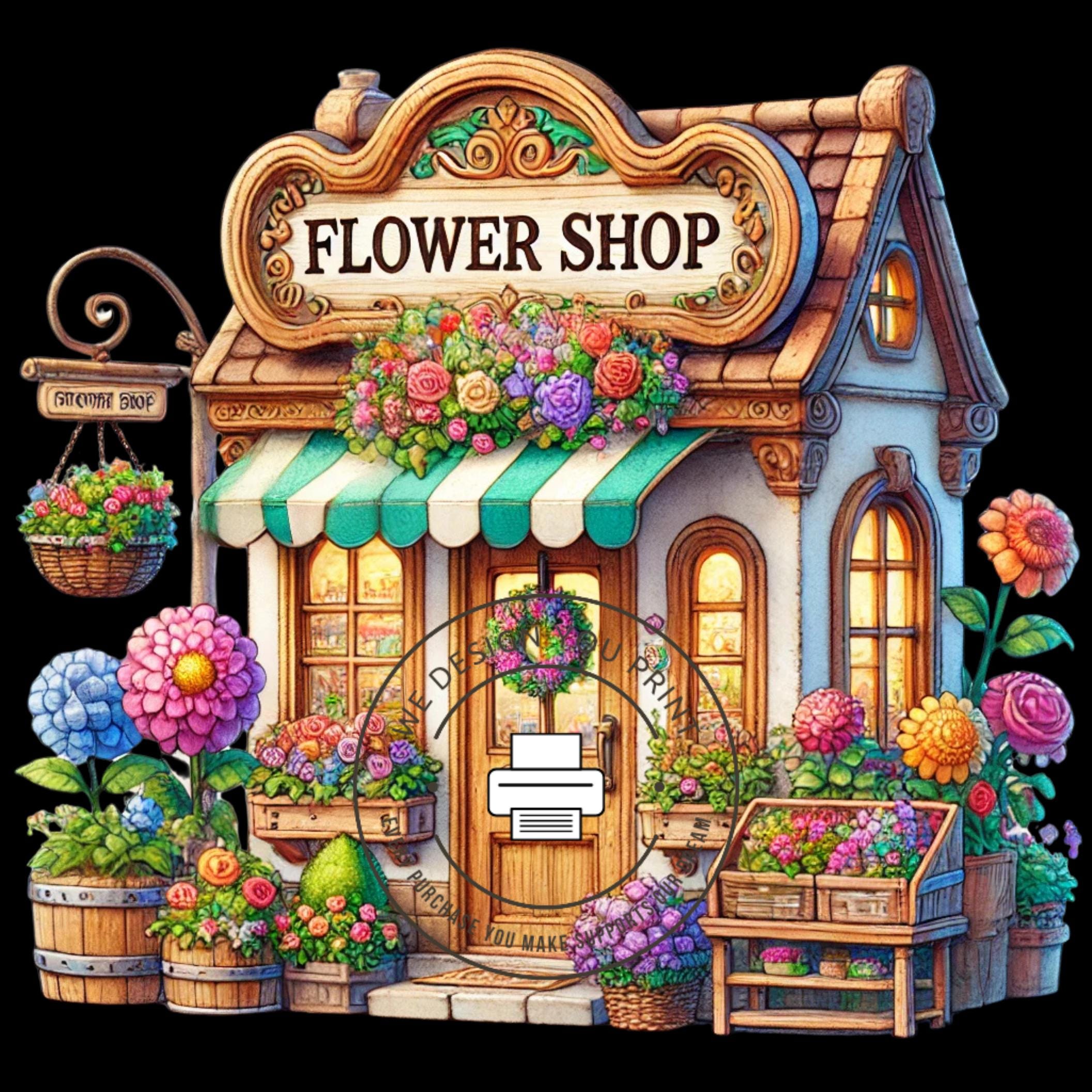 10 Whimsical Flower Shop Storefront Clipart PNG Transaparent, Colorful ...
