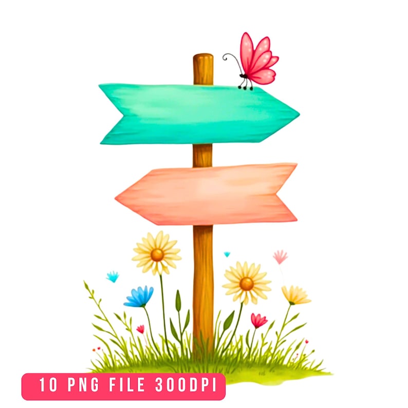 10 Spring Direction Sign Clipart PNG, Colorful Arrow Signpost, Garden ...