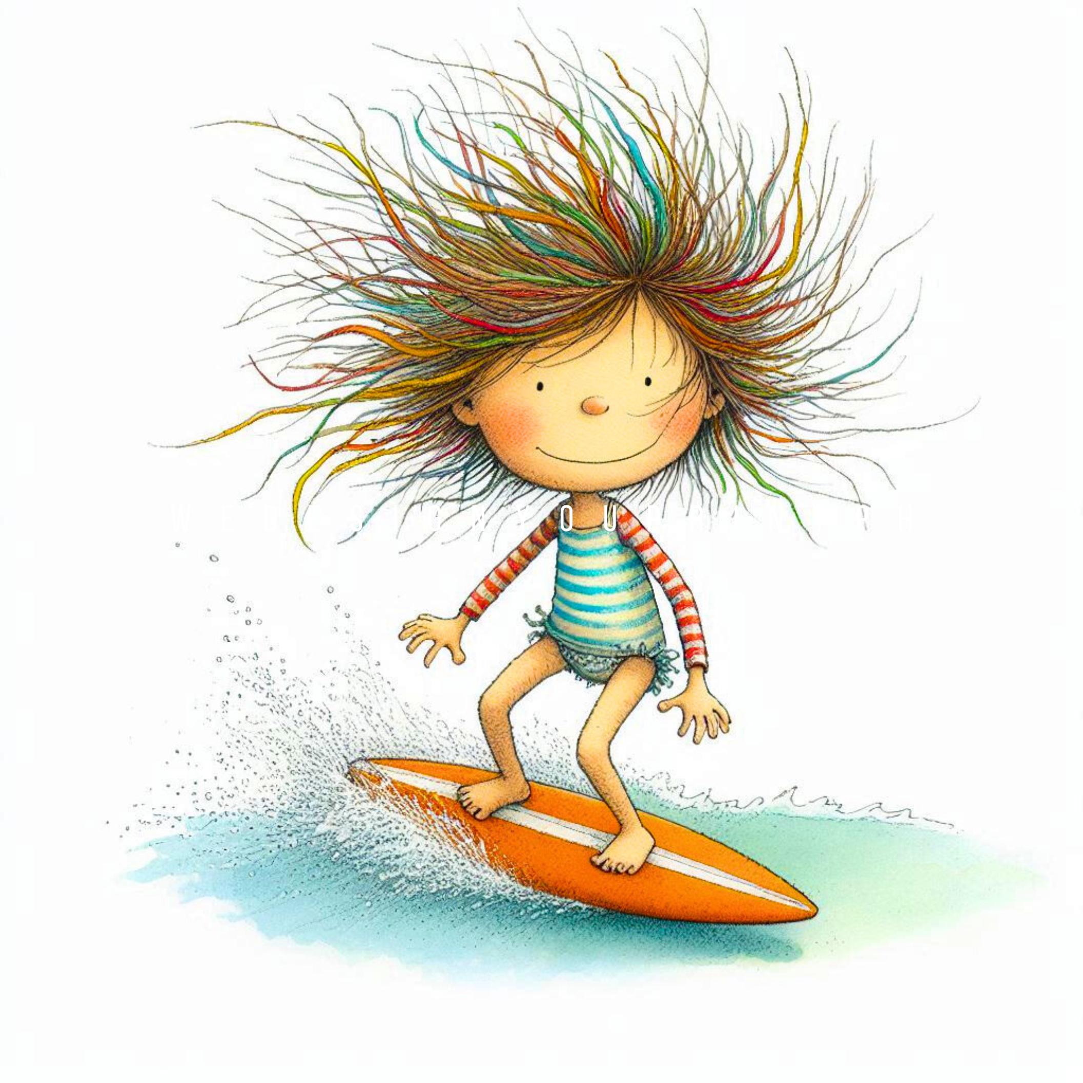 10 Boho Surfer Girl Clipart JPG, Whimsical Beach Girl Clip Art, Coastal ...