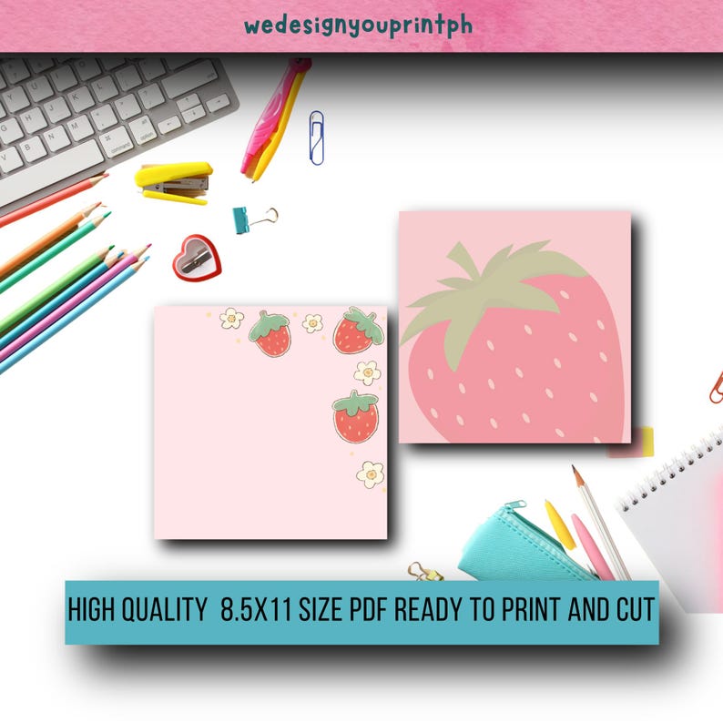 Strawberry Instant Download Printable Memo Pad Set | Pink Printable ...