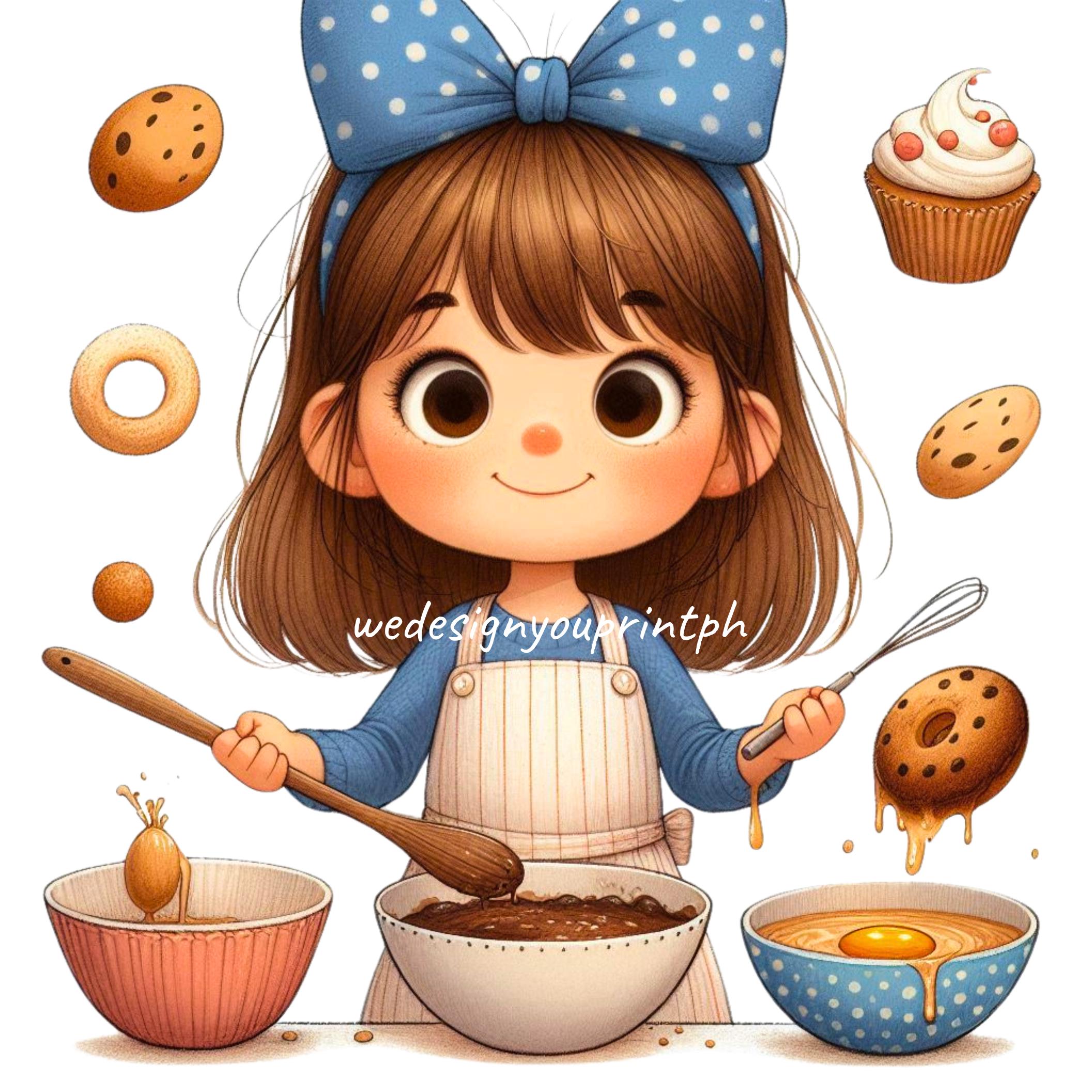10 Cute Girl Baker Baking Clipart, Cute Chef Girl, Colorful Kitchen ...
