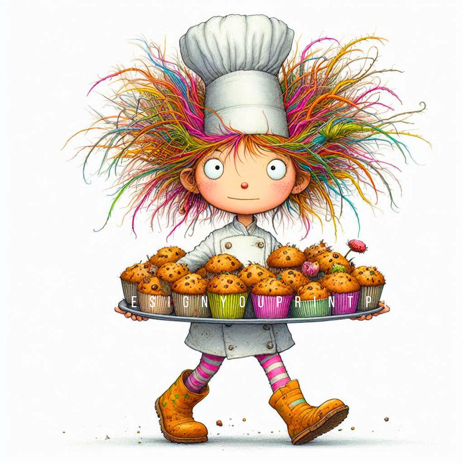 10 Cute Quirky Chef Girl Clipart JPG, Colorful Hair Little Muffins Chef ...