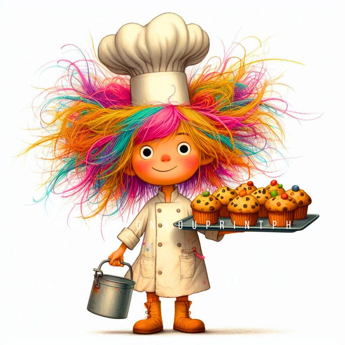 10 Cute Quirky Chef Girl Clipart JPG, Colorful Hair Little Muffins Chef ...