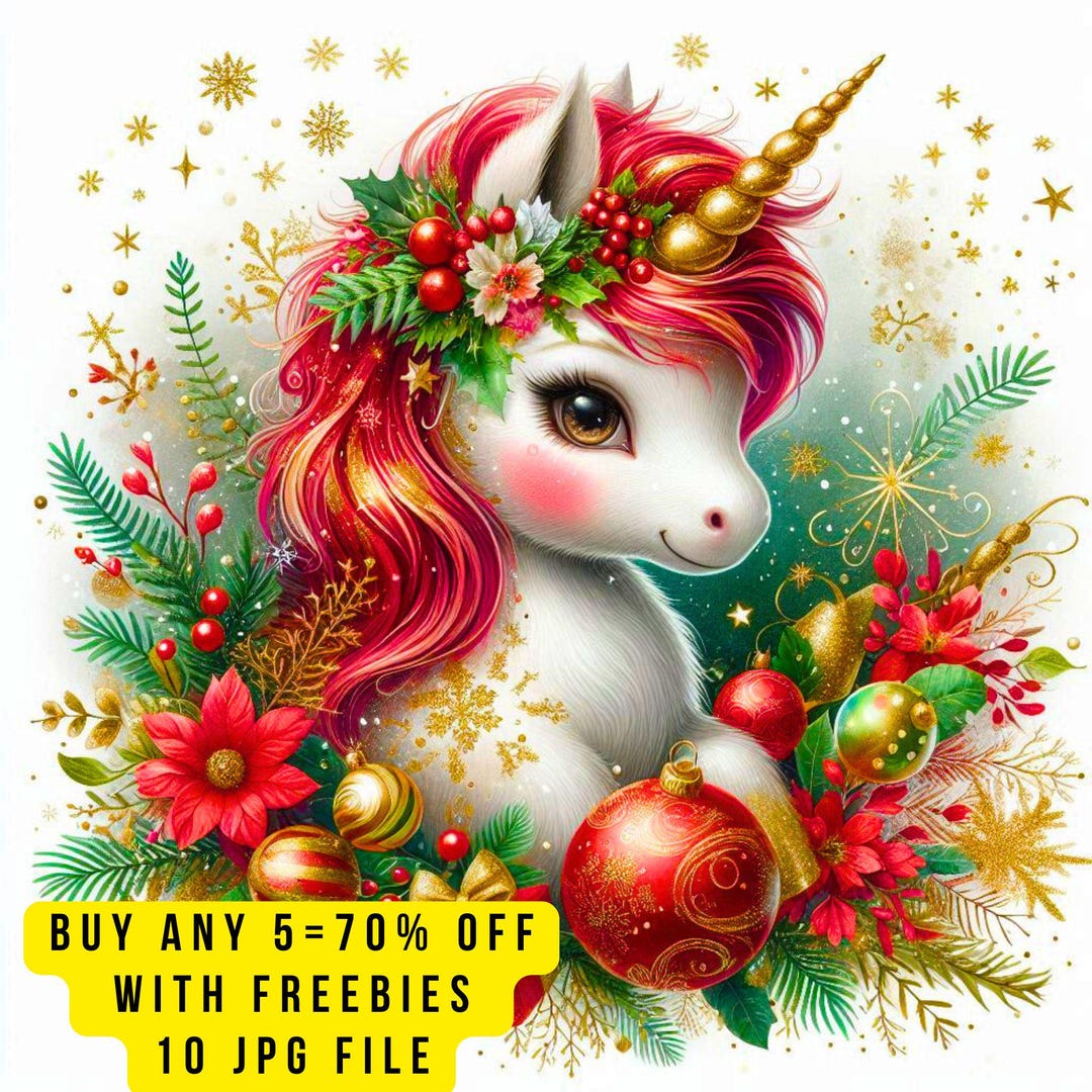 10 Elegant Christmas Unicorn Clip Art, High Quality 300 DPI JPG White ...