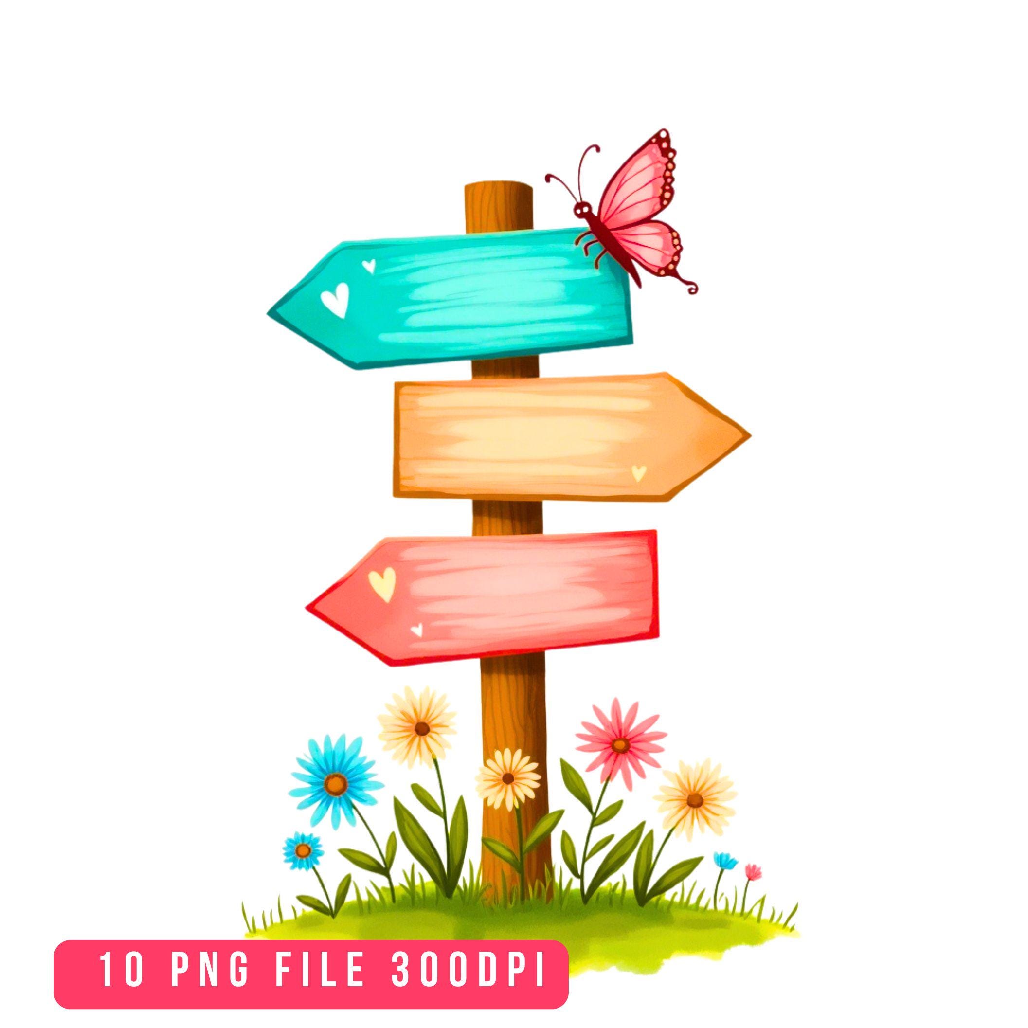 10 Spring Direction Sign Clipart PNG, Colorful Arrow Signpost, Garden ...