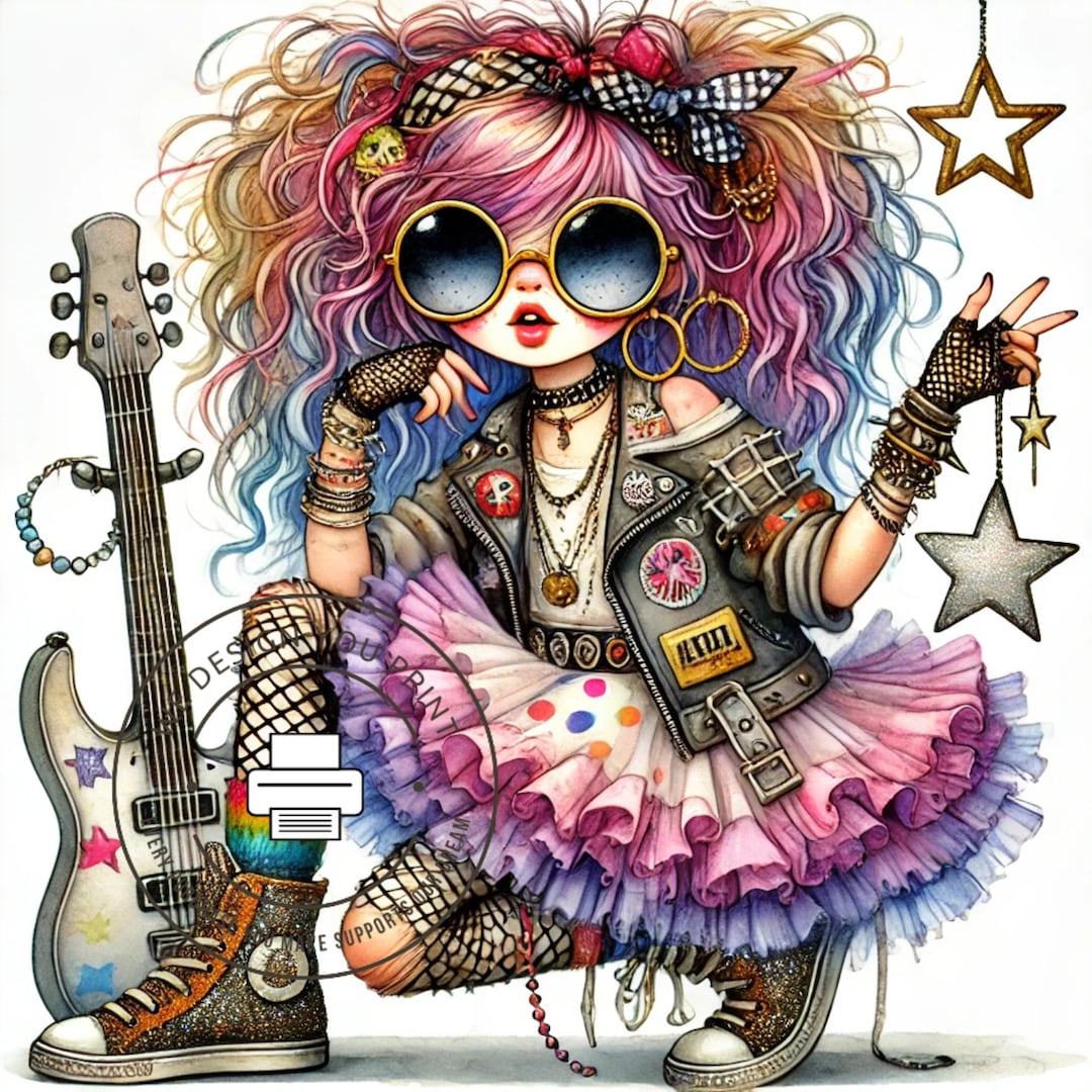 Rockstar Quirky Girl Clip Art Bundle | Clip Art Set Cute Music Star ...