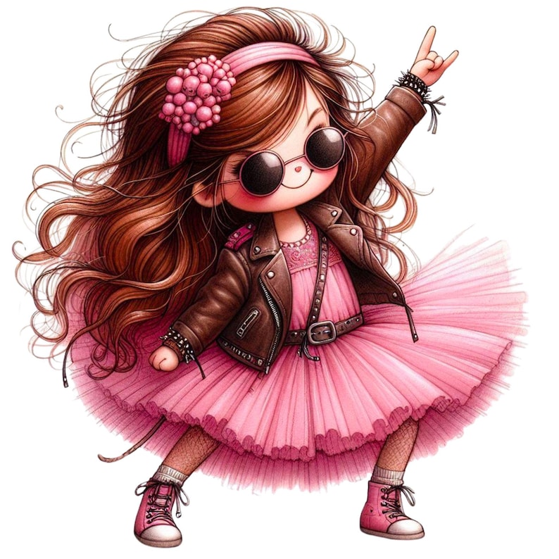 Rockstar Quirky Girl Clip Art PNG Transparent, Clip Art Set Cute Music ...