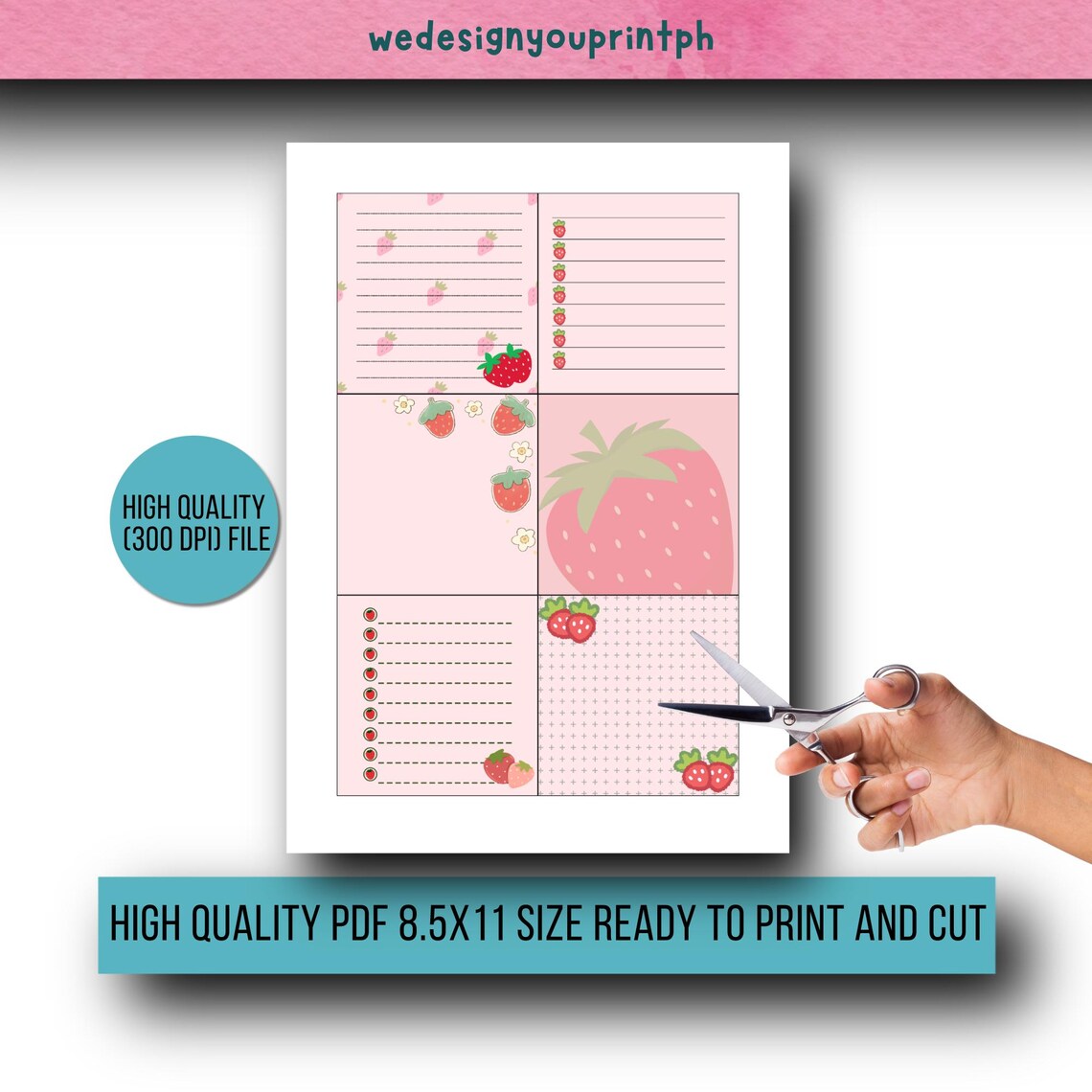 Strawberry Instant Download Printable Memo Pad Set | Pink Printable ...