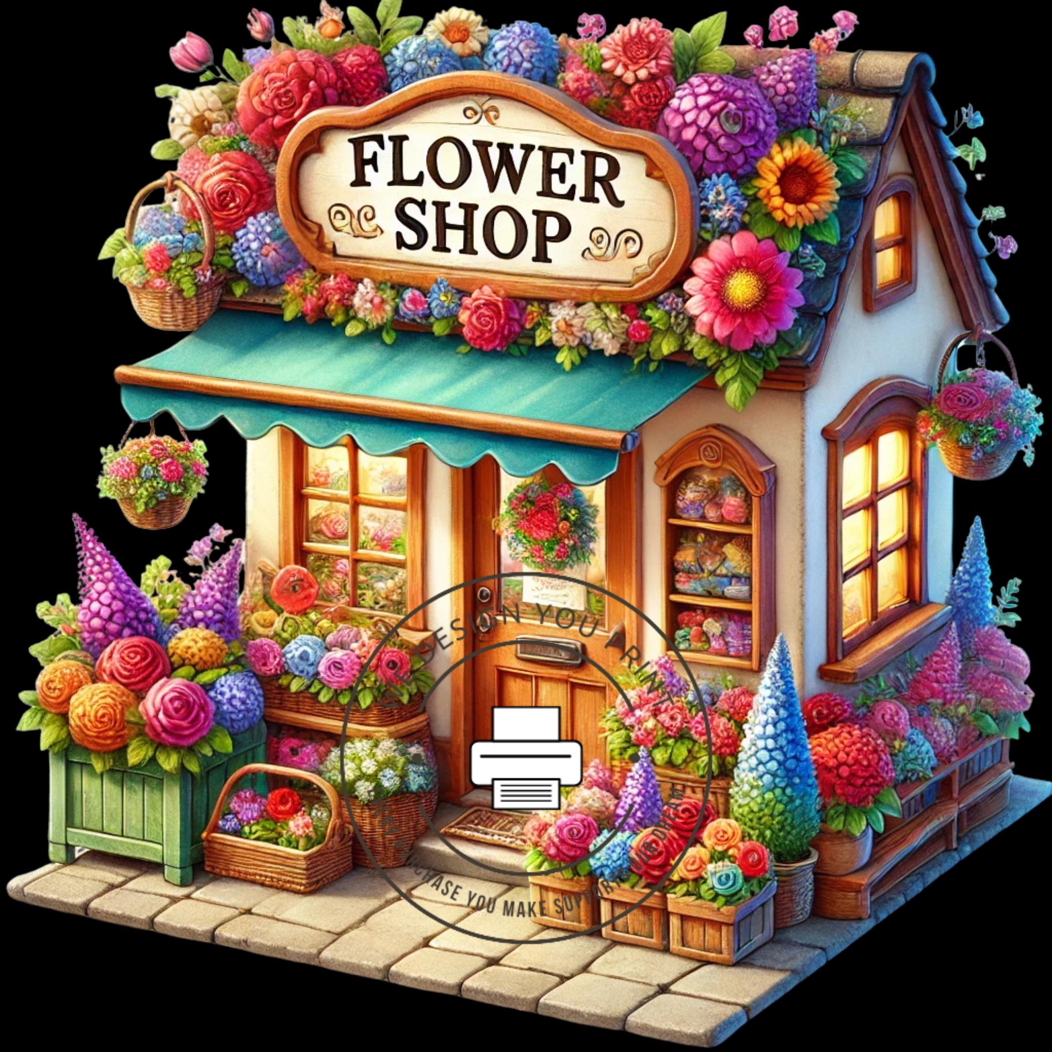 10 Whimsical Flower Shop Storefront Clipart PNG Transaparent, Colorful ...