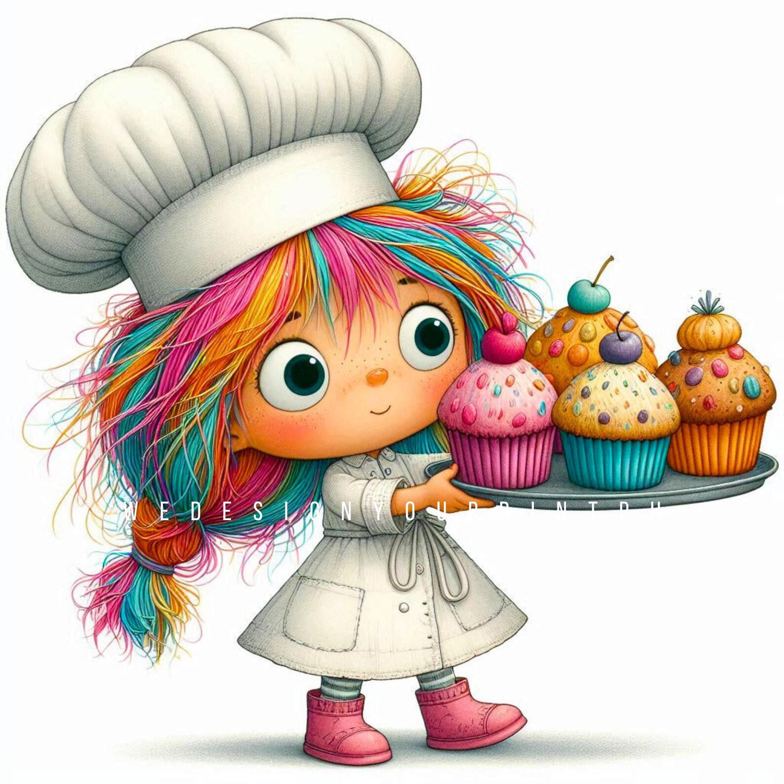 10 Cute Quirky Chef Girl Clipart JPG, Colorful Hair Little Muffins Chef ...