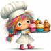 10 Cute Quirky Chef Girl Clipart JPG, Colorful Hair Little Muffins Chef ...