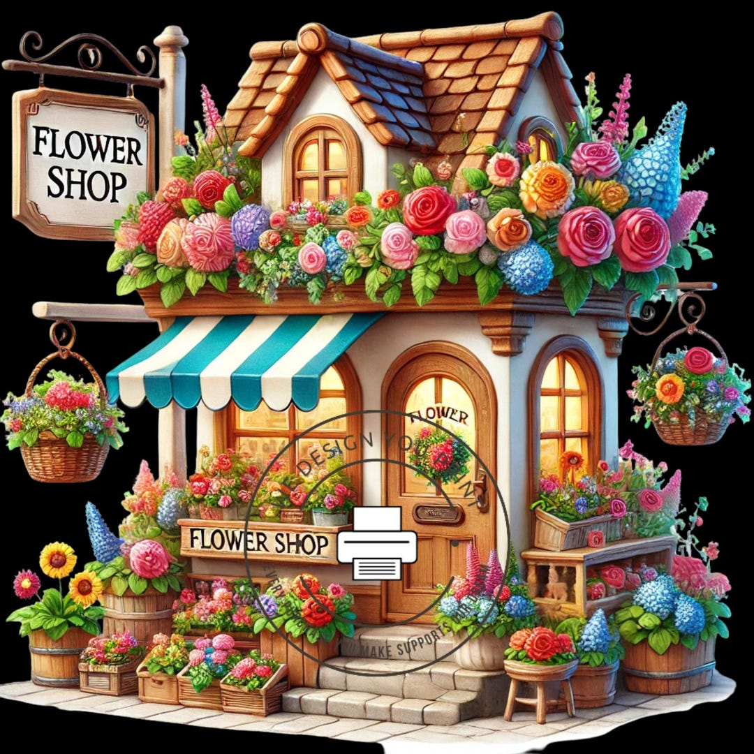 10 Whimsical Flower Shop Storefront Clipart PNG Transaparent, Colorful ...