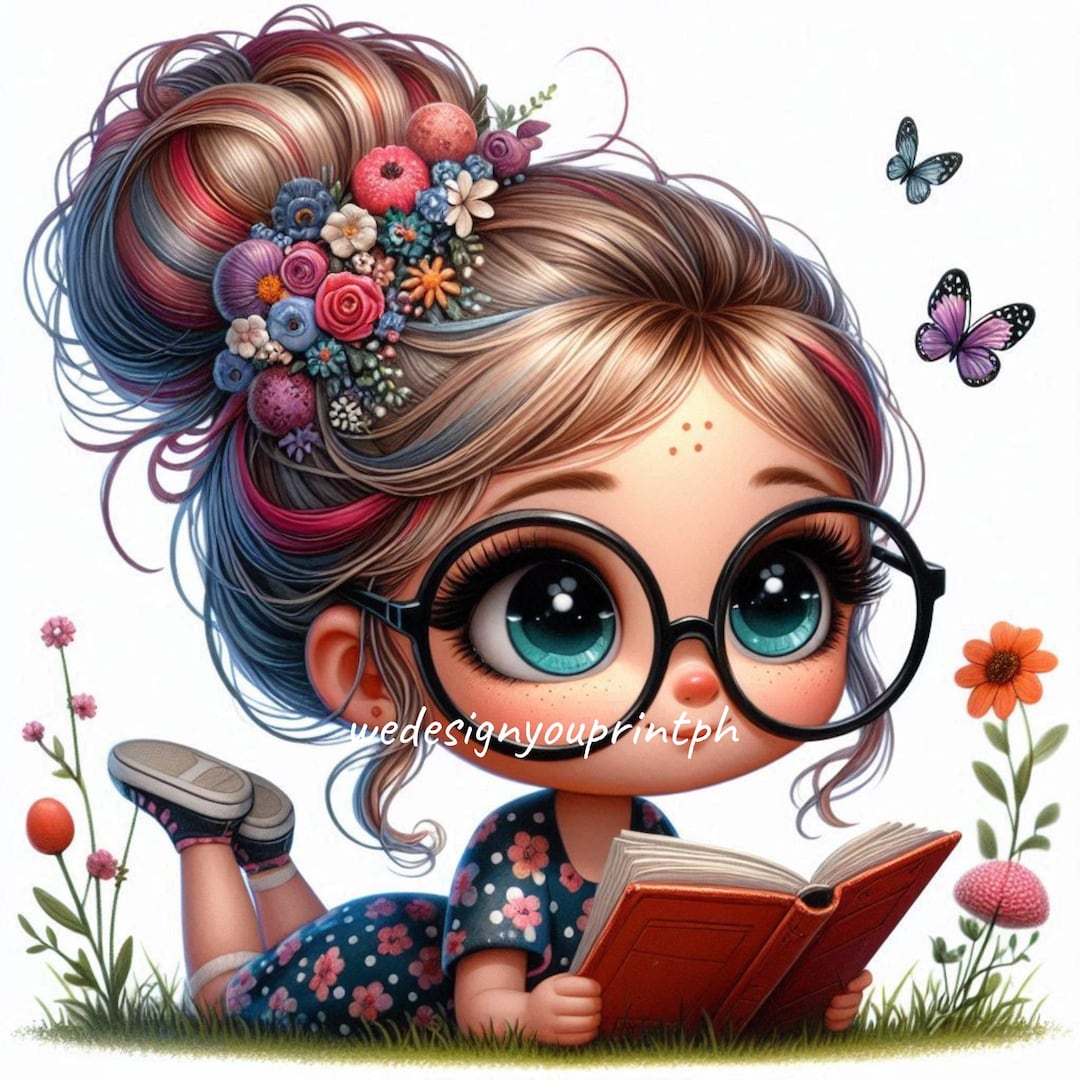 20 Whimsical Girl Reading Clip Art 10 JPG and 10 PNG, Book Lover Girl ...