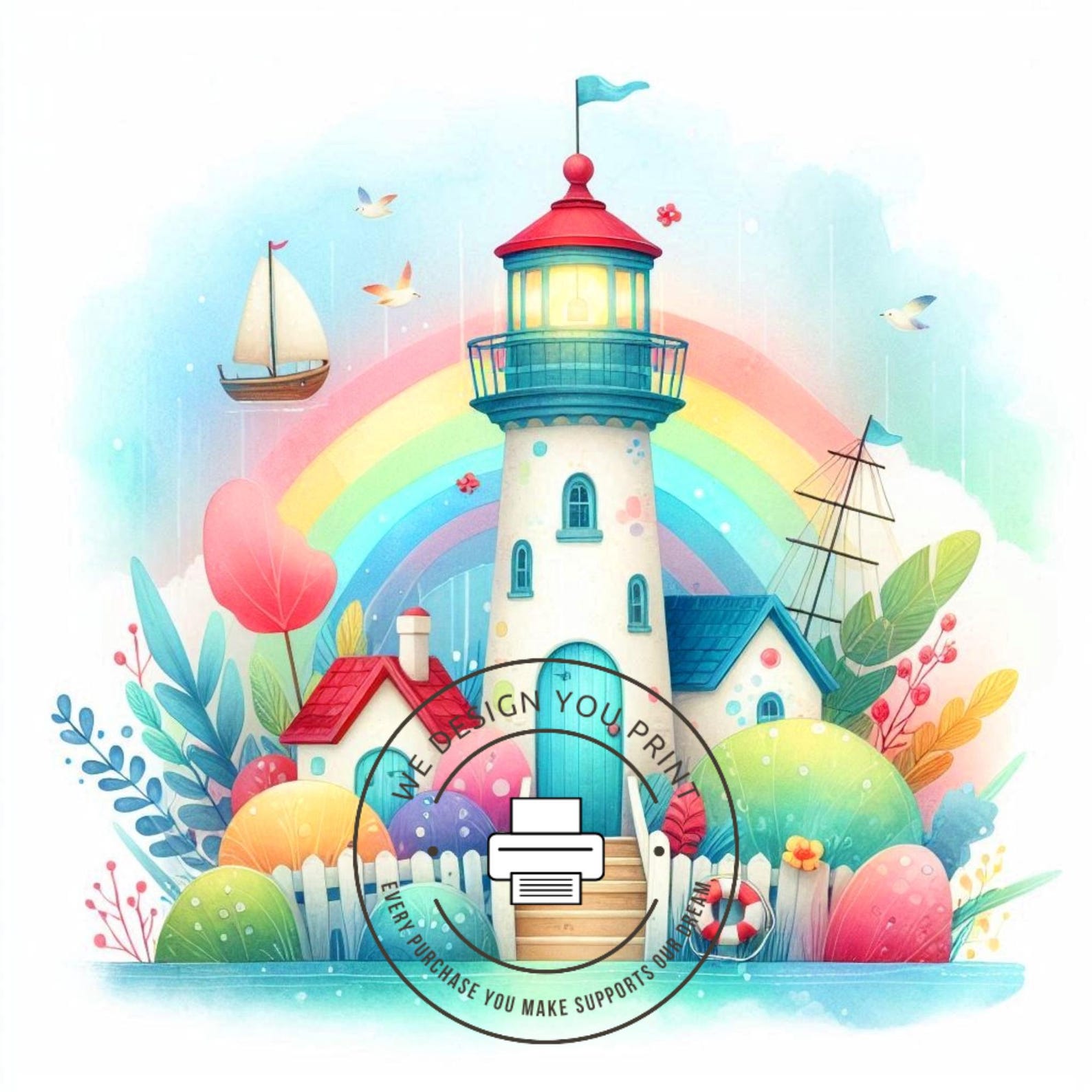 10 Whimsical Lighthouse Clipart JPG | Coastal Cottage Digital Art ...