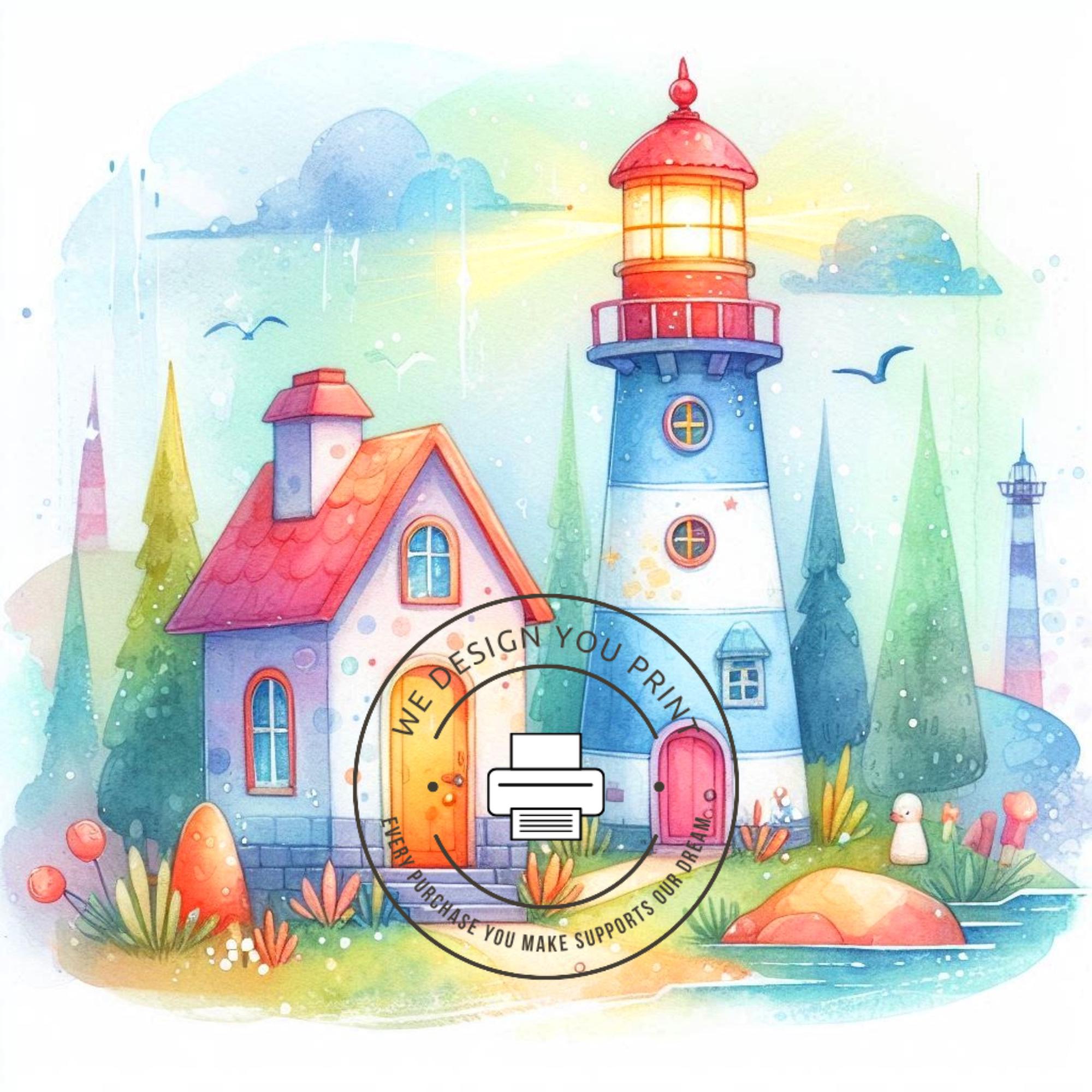 10 Whimsical Lighthouse Clipart JPG | Coastal Cottage Digital Art ...