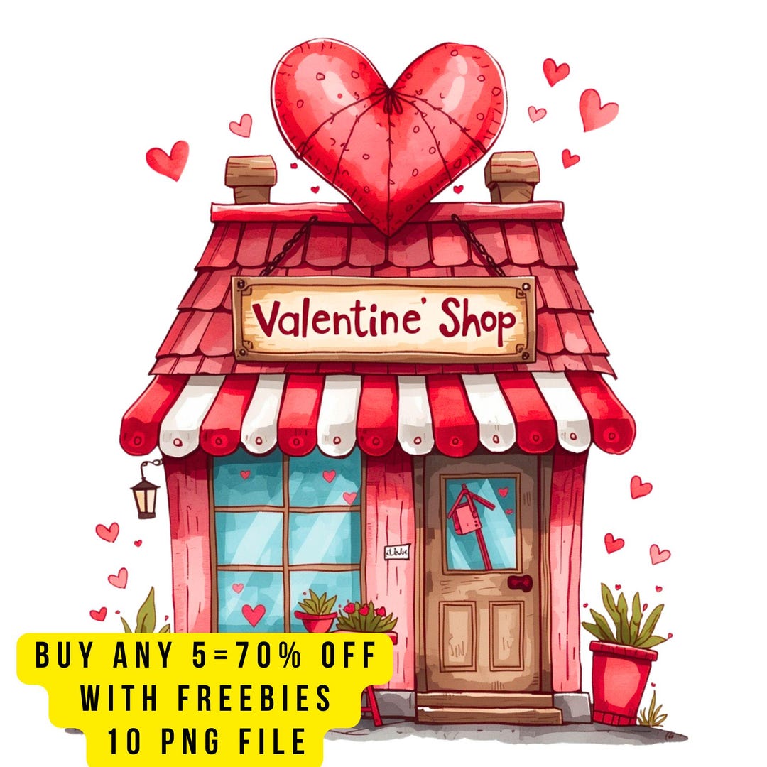 10 Valentine Shop Clipart PNG, Cute Love Store Illustration, Romantic ...