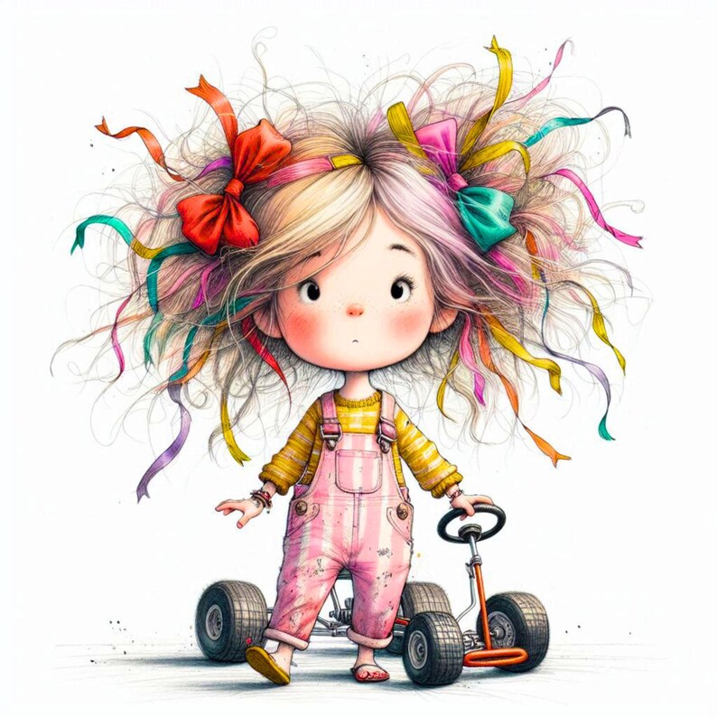 10 Cute Go Kart Girl Racer Clipart JPG, Whimsical Racing Cute Girl Clip ...