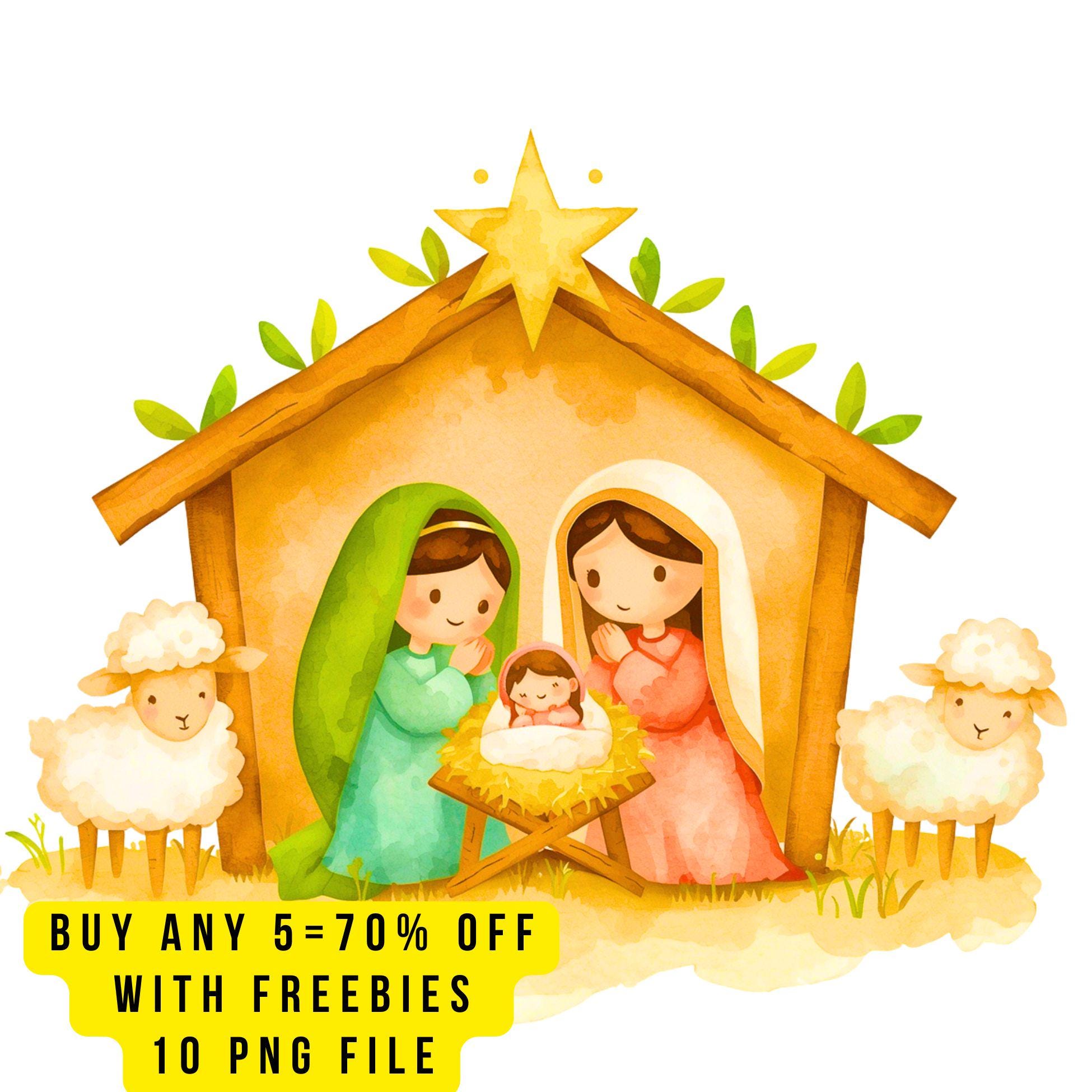 10 Nativity Clipart Set PNG, Holy Family Christmas Scene, Cute Manger ...