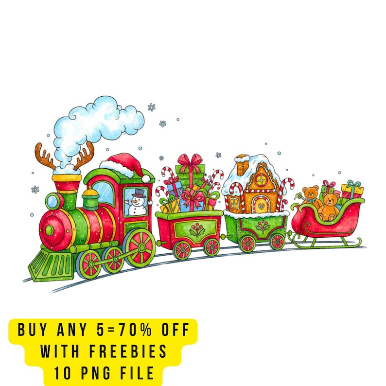 10 Watercolor Christmas Train Clipart PNG, Holiday Xmas Train ...