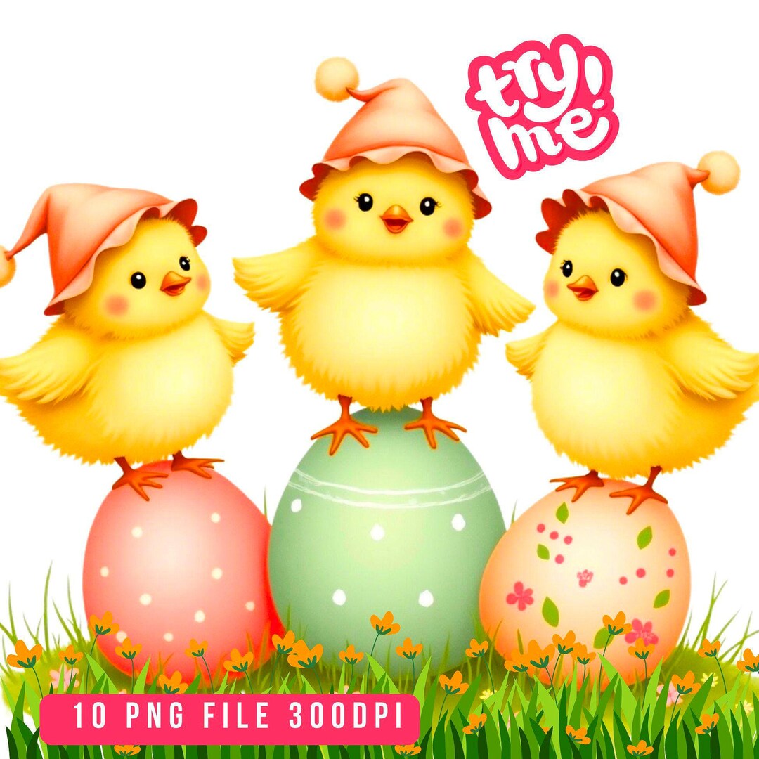 10 Easter Chicks Clipart PNG Set Clipart, Cute Baby Chick on Eggs ...