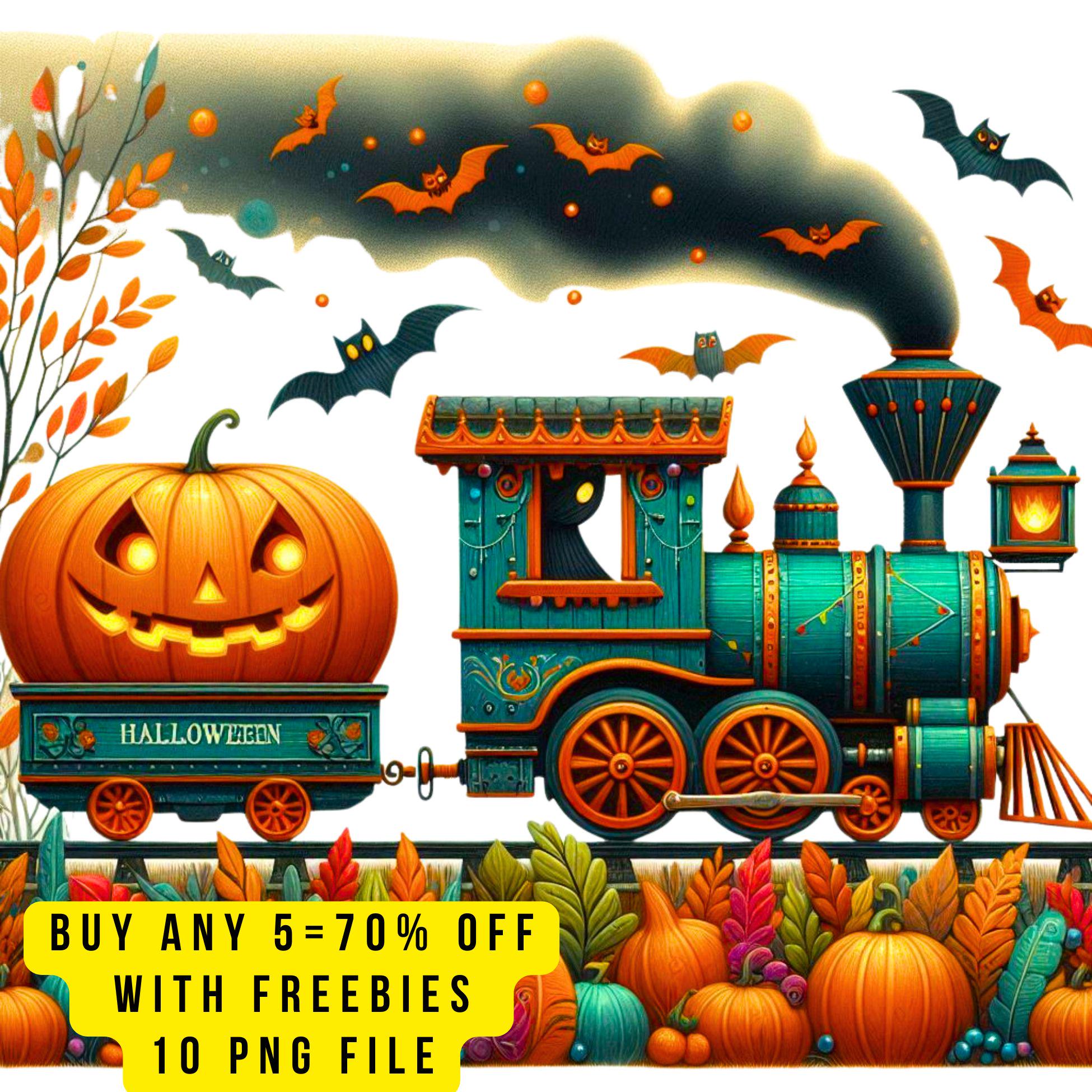 10 Haunted Halloween Train Clipart PNG, Spooky Ghost Train With ...