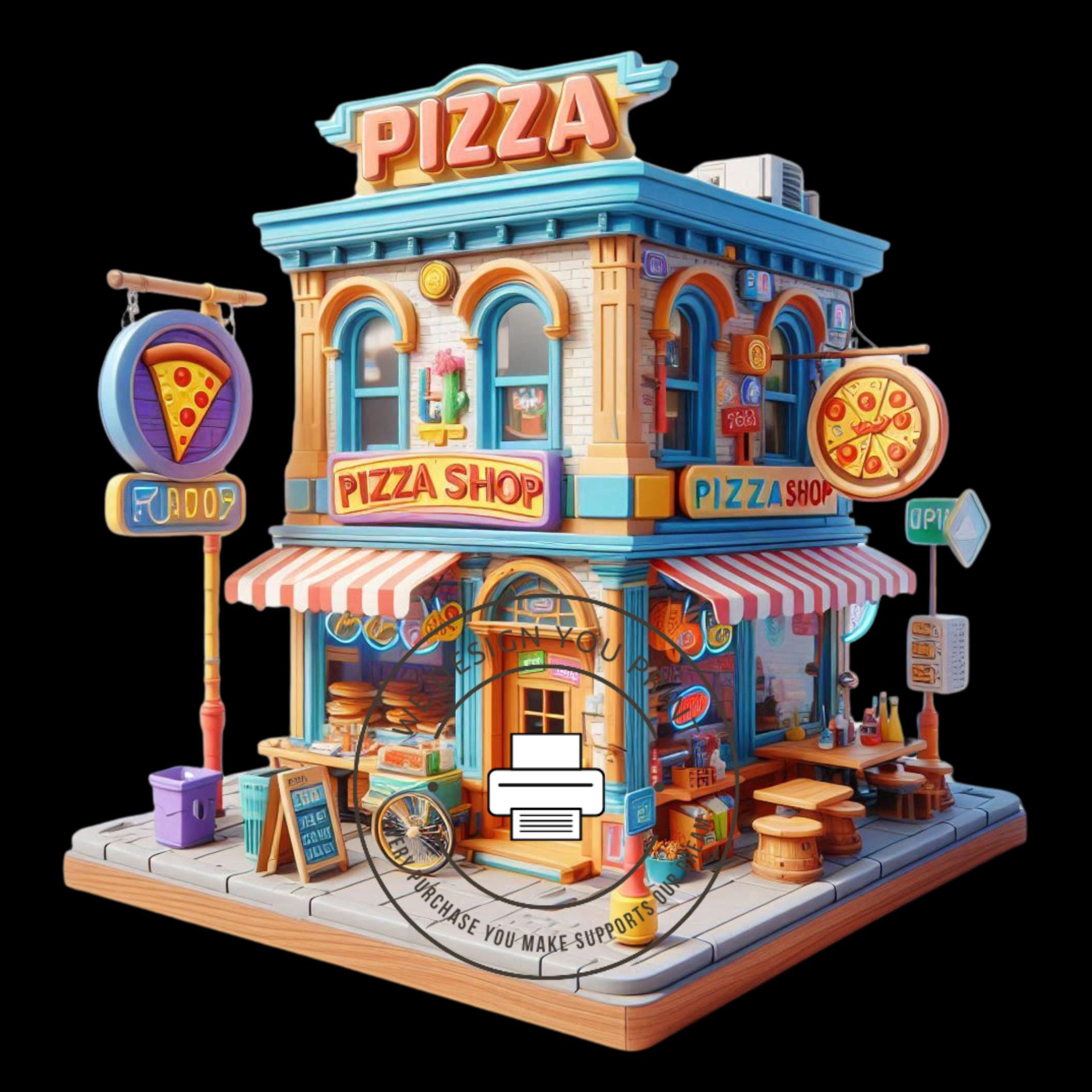 10 Vintage Pizza Shop Clipart PNG, Retro Pizza Store Illustration ...