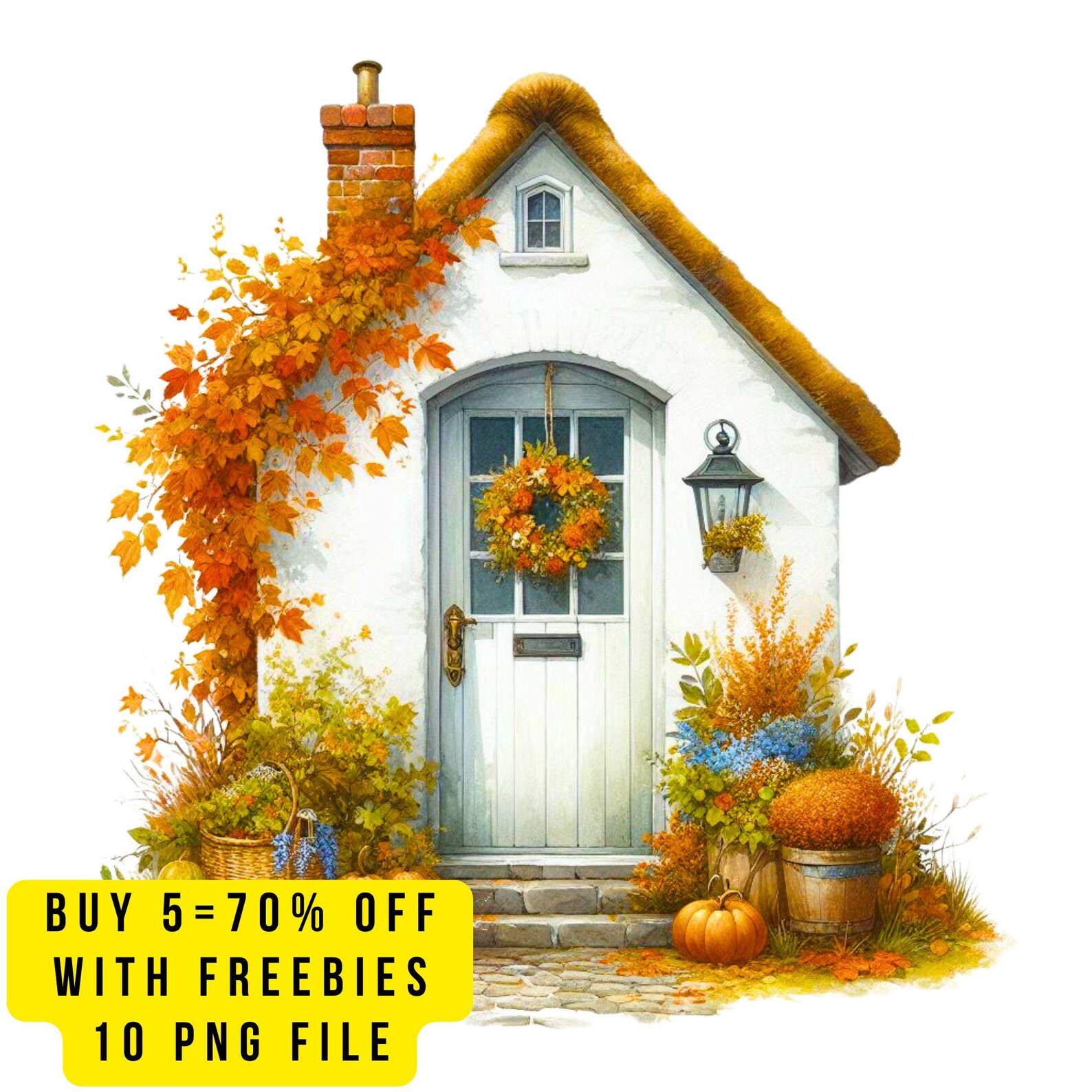 10 Rustic Fall House Clipart PNG, Autumn Cottage Front Porch, Fall ...