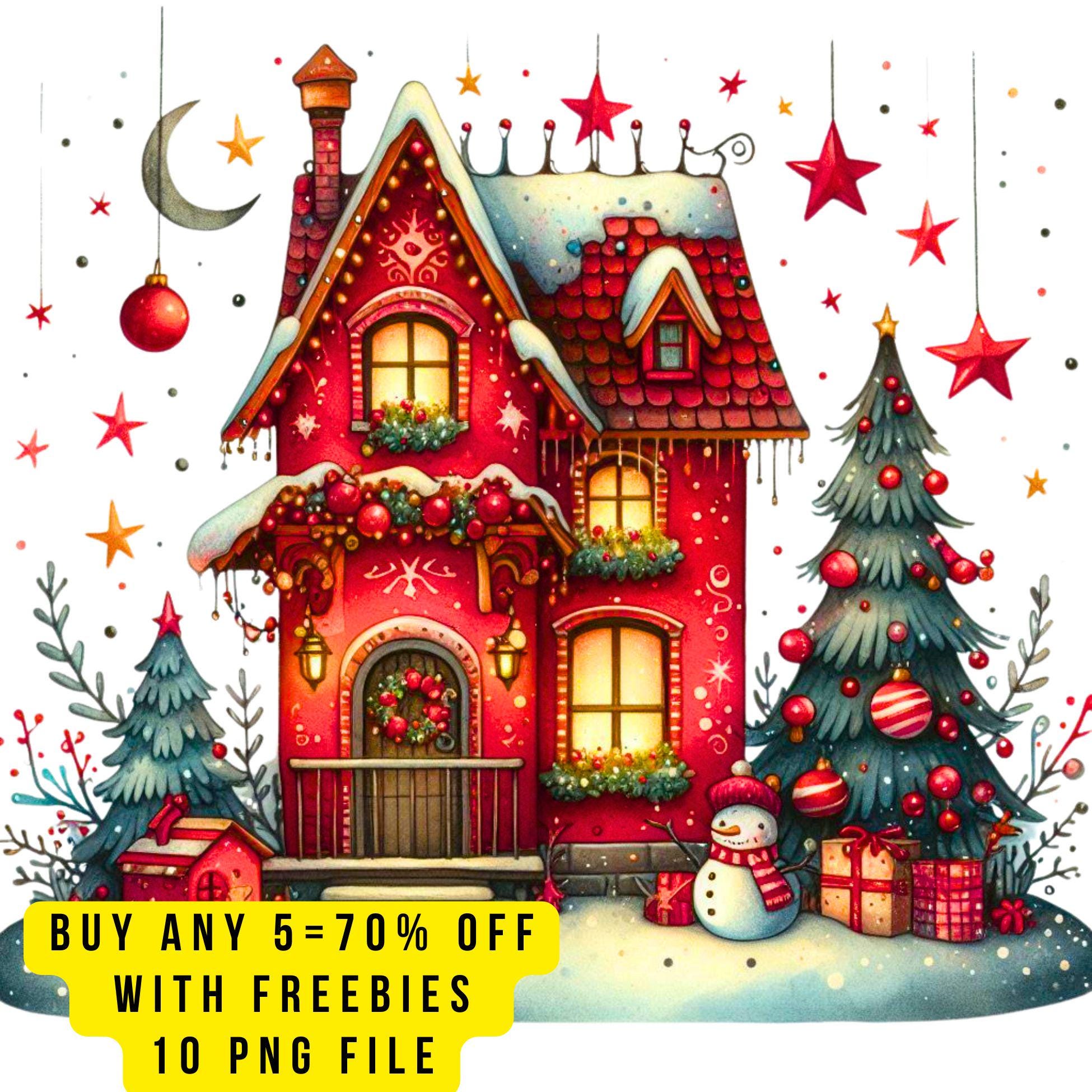 10 Christmas Red Gingerbread House PNG Clipart, Red Holiday Home Clip ...