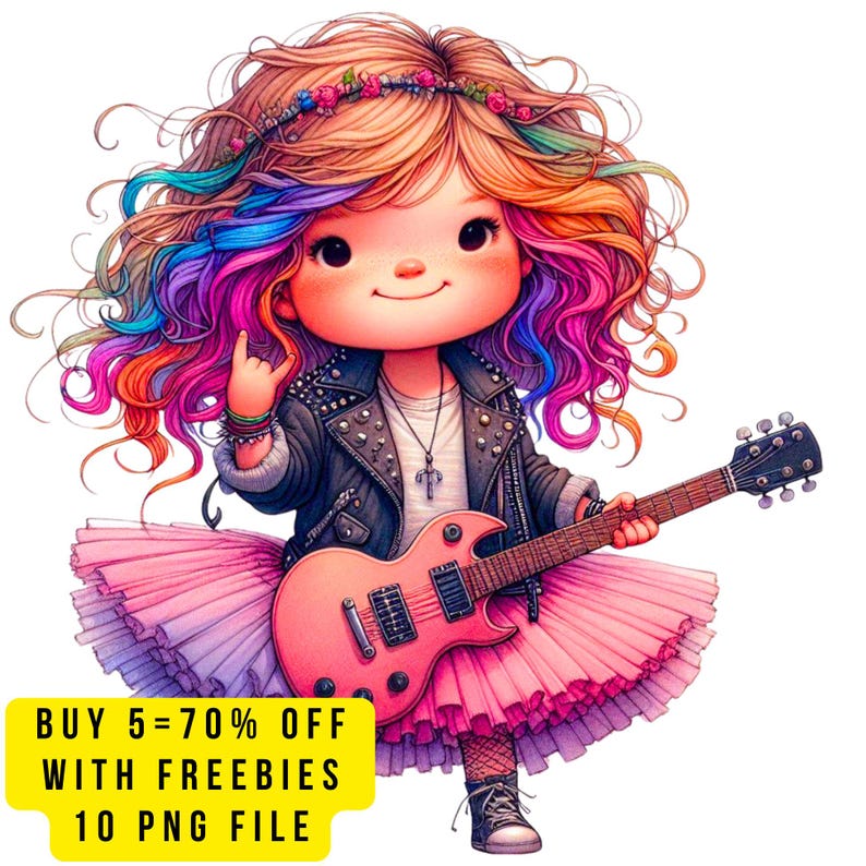 Rockstar Quirky Girl Clipart PNG Transparent Cute Music Star Graphics ...